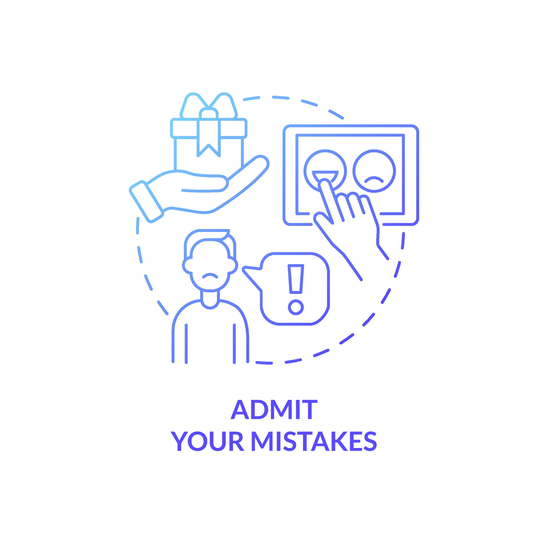 Admit your mistakes blue gradient concept icon. Take responsibility ... Admit your mistakes blue gradient concept icon. Take responsibility ...