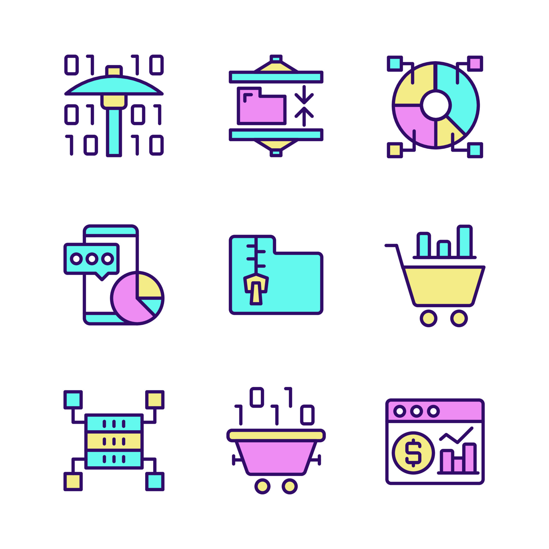 Data Mining Processes Rgb Color Pixel Perfect Icons Set Machine