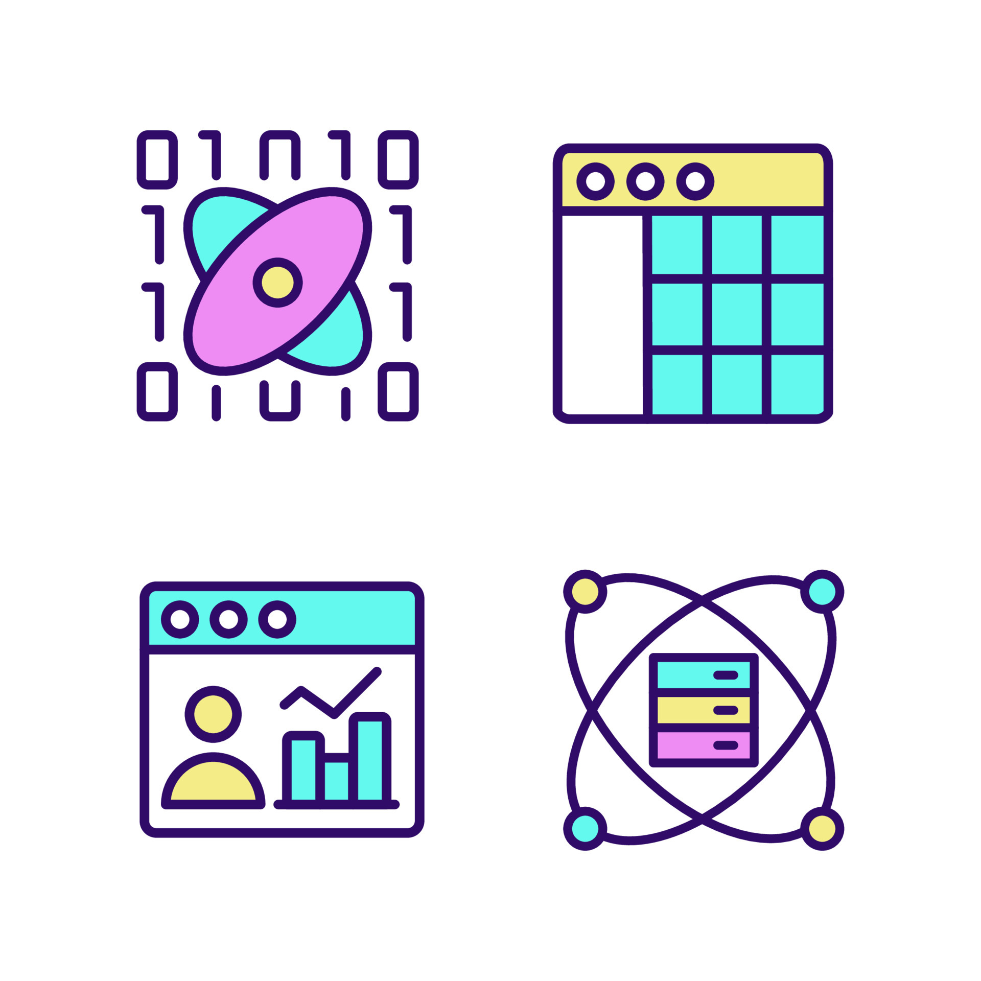 Science Data Mining Rgb Color Pixel Perfect Icons Set Tools For Virtual Researching