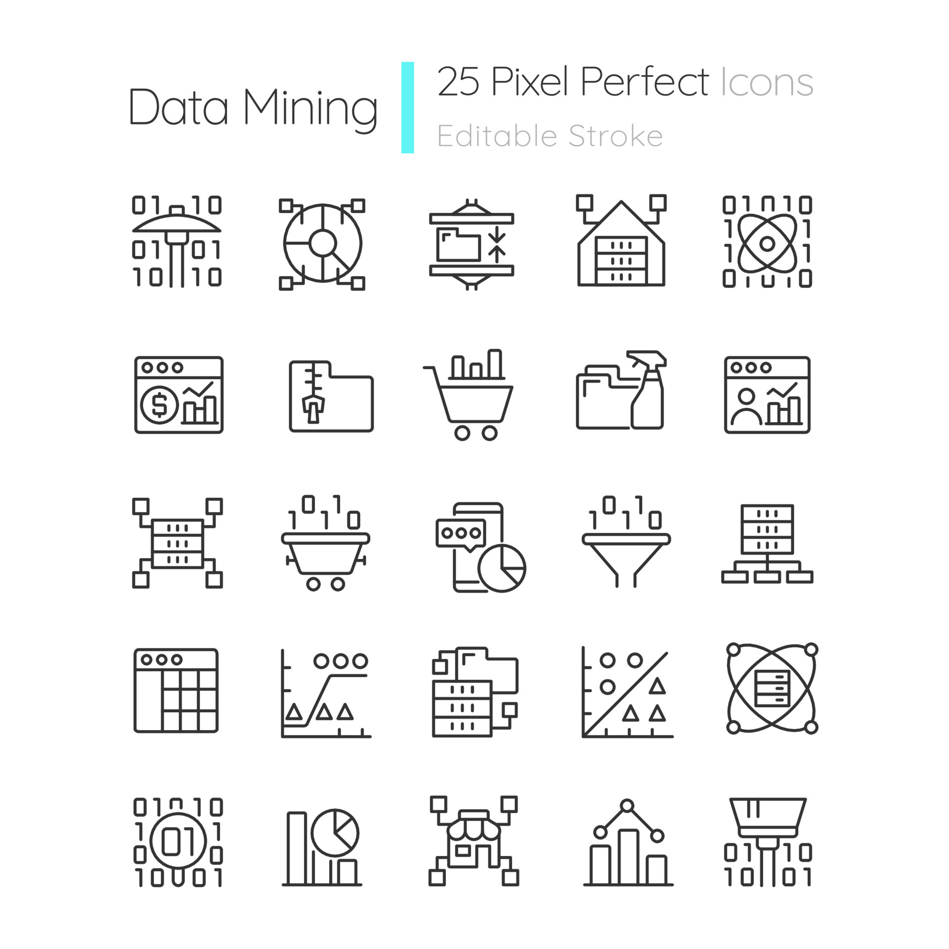 Data Mining Linear Perfect Pixel Icons Set Knowledge Discovering In Data Customizable Thin