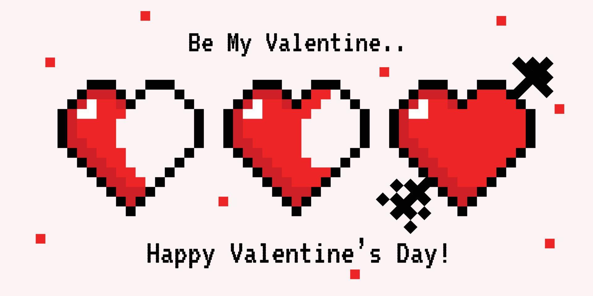 Valentine's Day heart and romantic ornament in pixel art Greeting Card ...