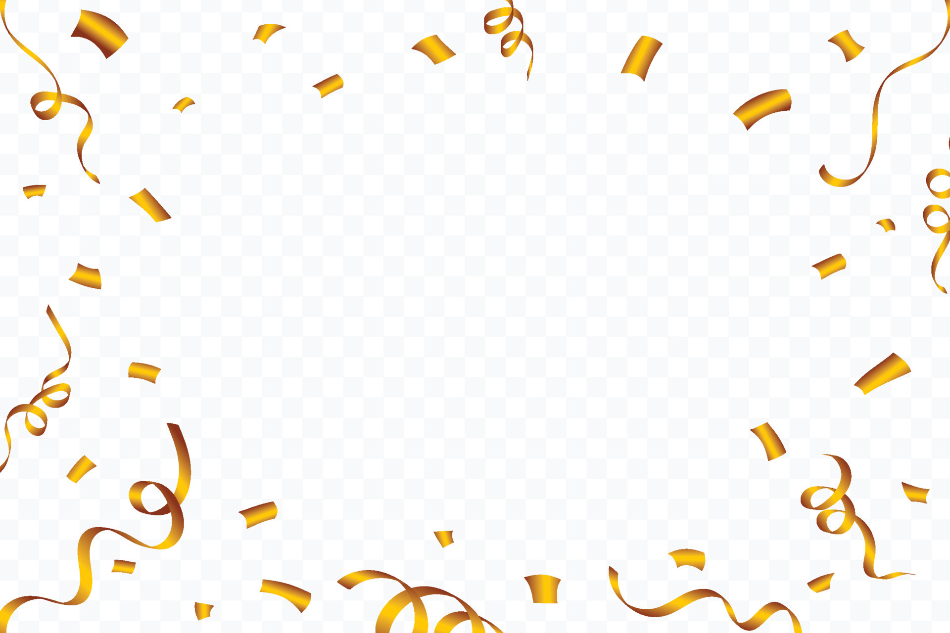 Golden confetti isolated on transparent background. Golden confetti frame vector background ...