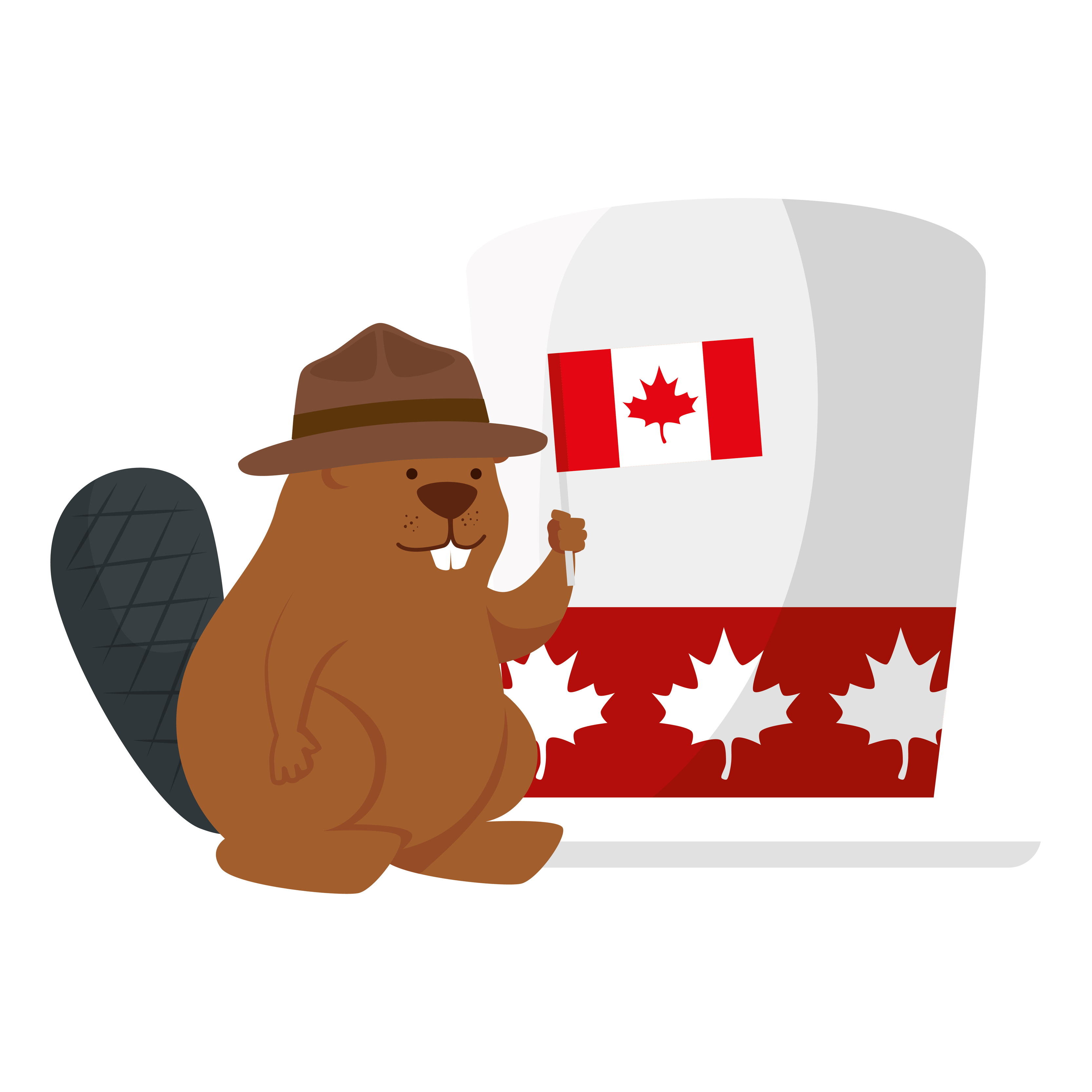 Canadian Hat And Beaver With Flag Of Happy Canada Day Vector Design canadian-hat-and-beaver-with-flag-of-happy-canada-day-vector-design