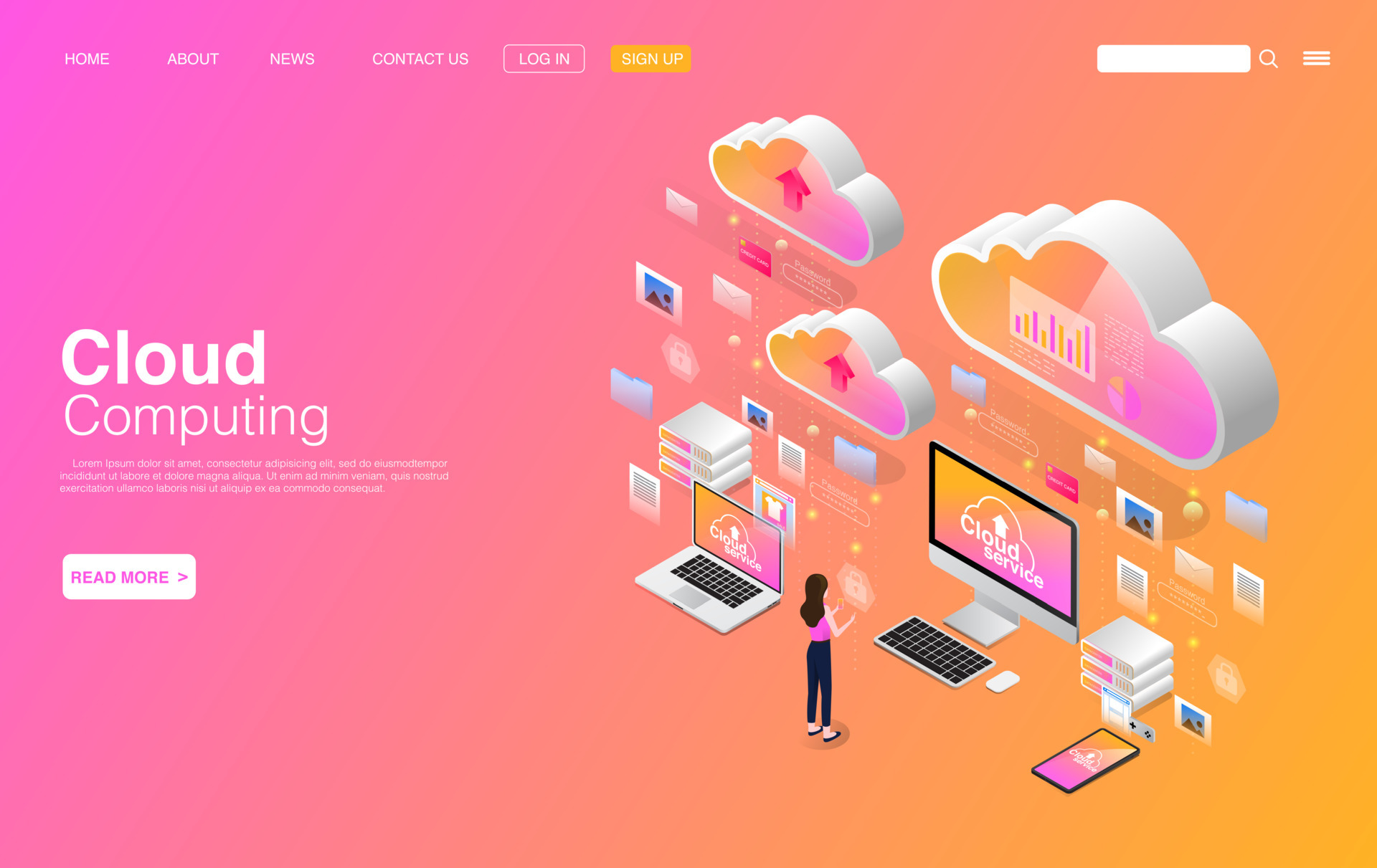 Cloud Computing Services and Technology. Data Storage. Landing Page ...