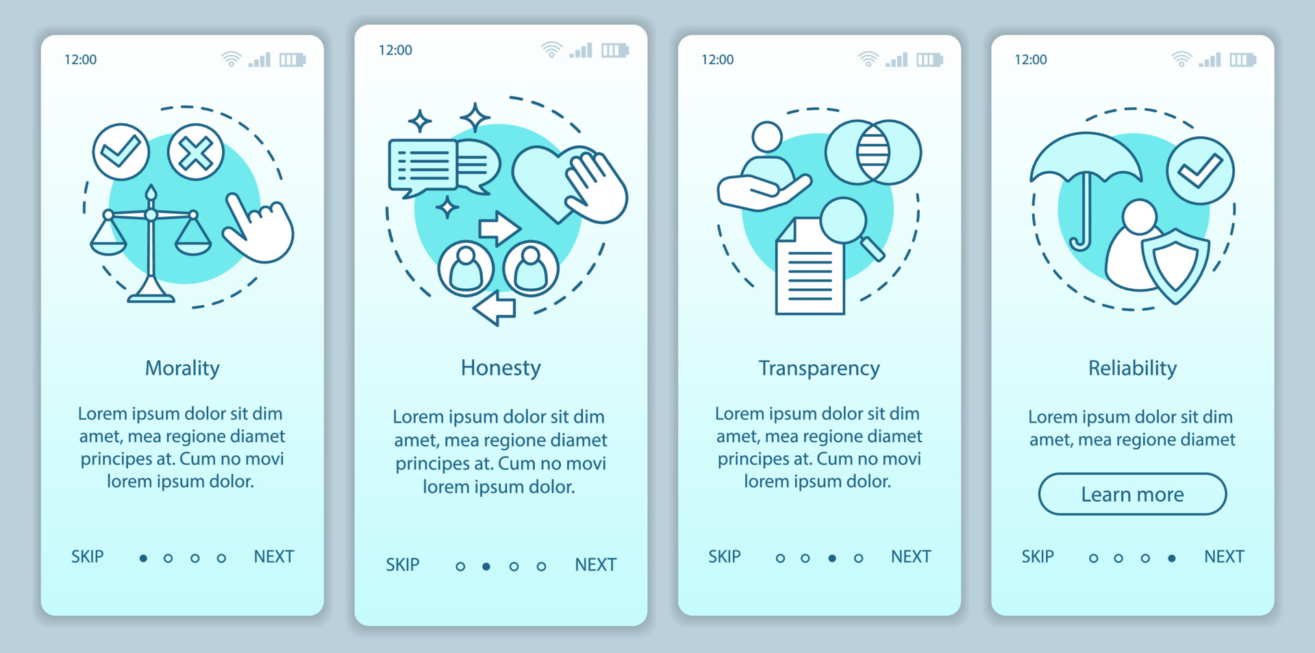 Ethical Principles Onboarding Mobile App Page Screen Vector Template
