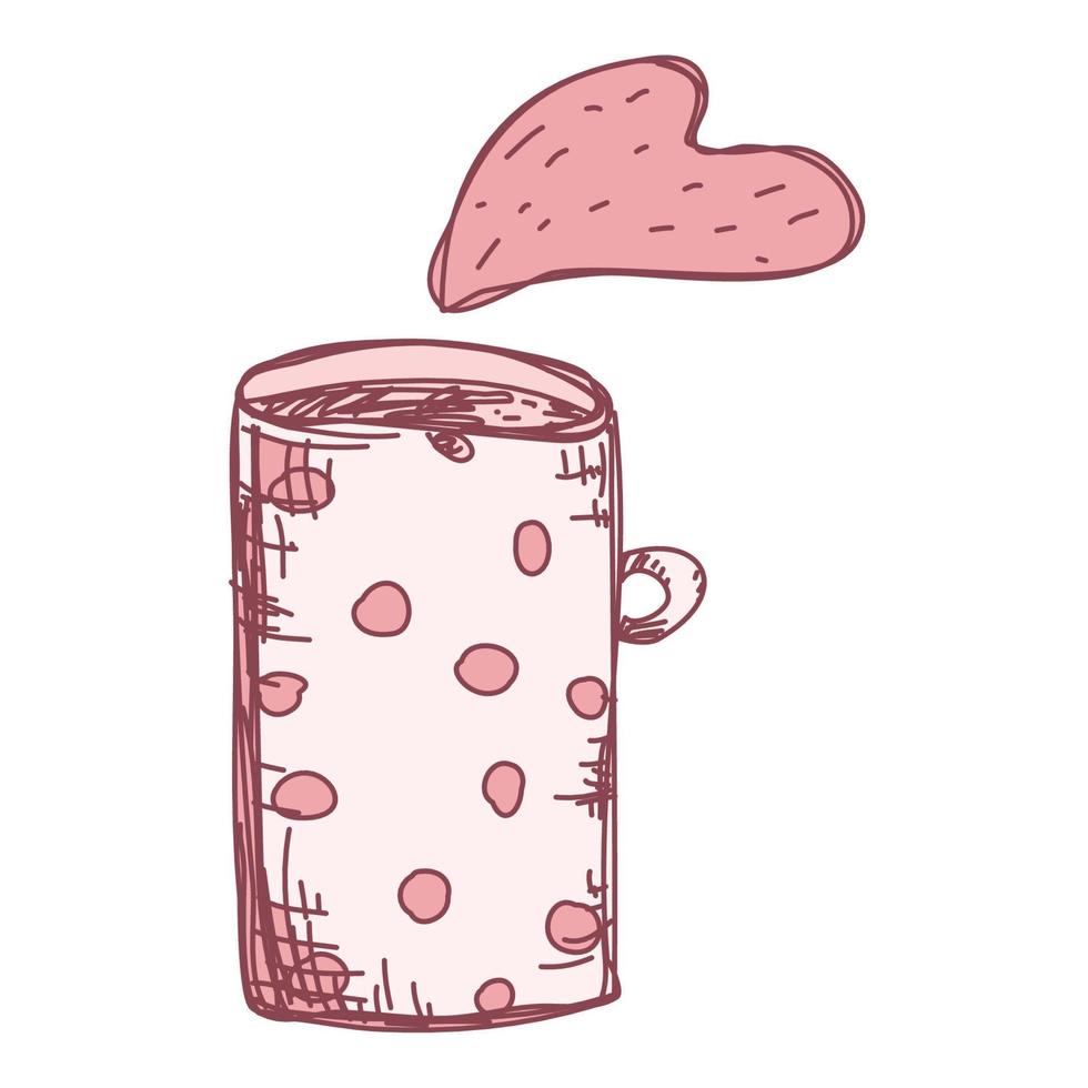 Pastel color mug. cup with hearts and steam. Valentine card with coffee ...