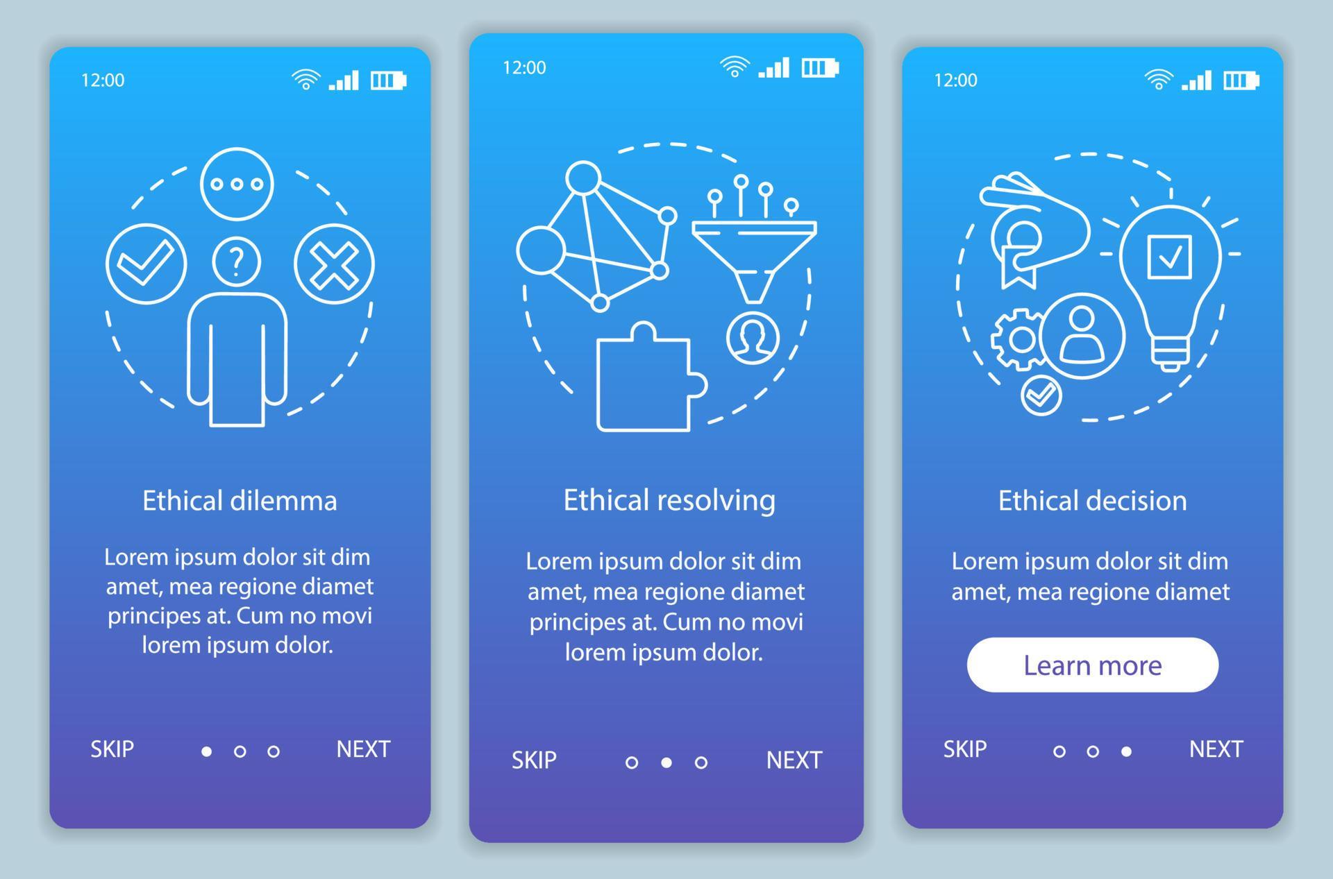 Ethical resolving onboarding mobile app page screen vector template ... Ethical resolving onboarding mobile app page screen vector template ...