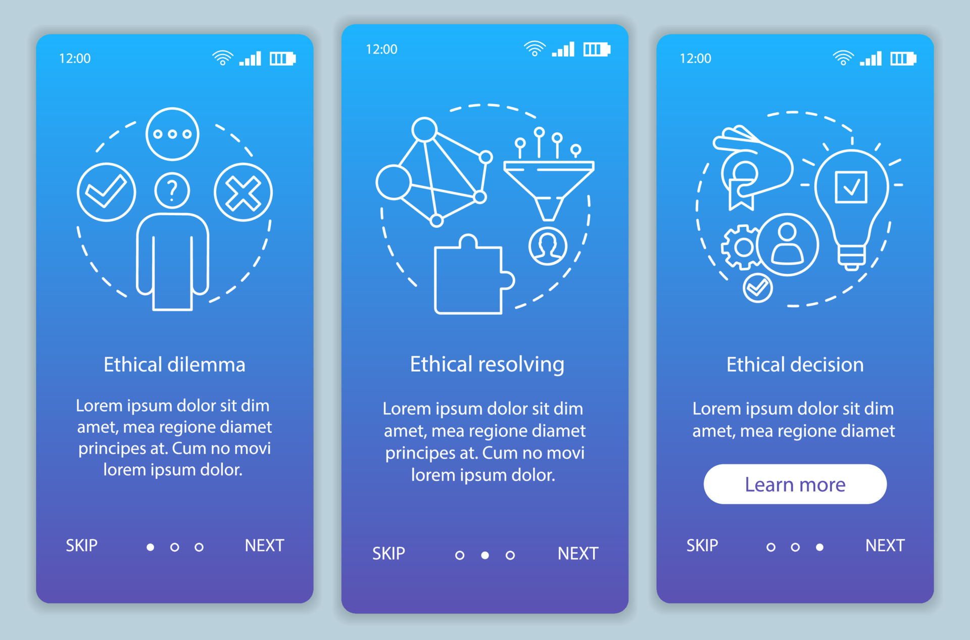 Ethical Resolving Onboarding Mobile App Page Screen Vector Template
