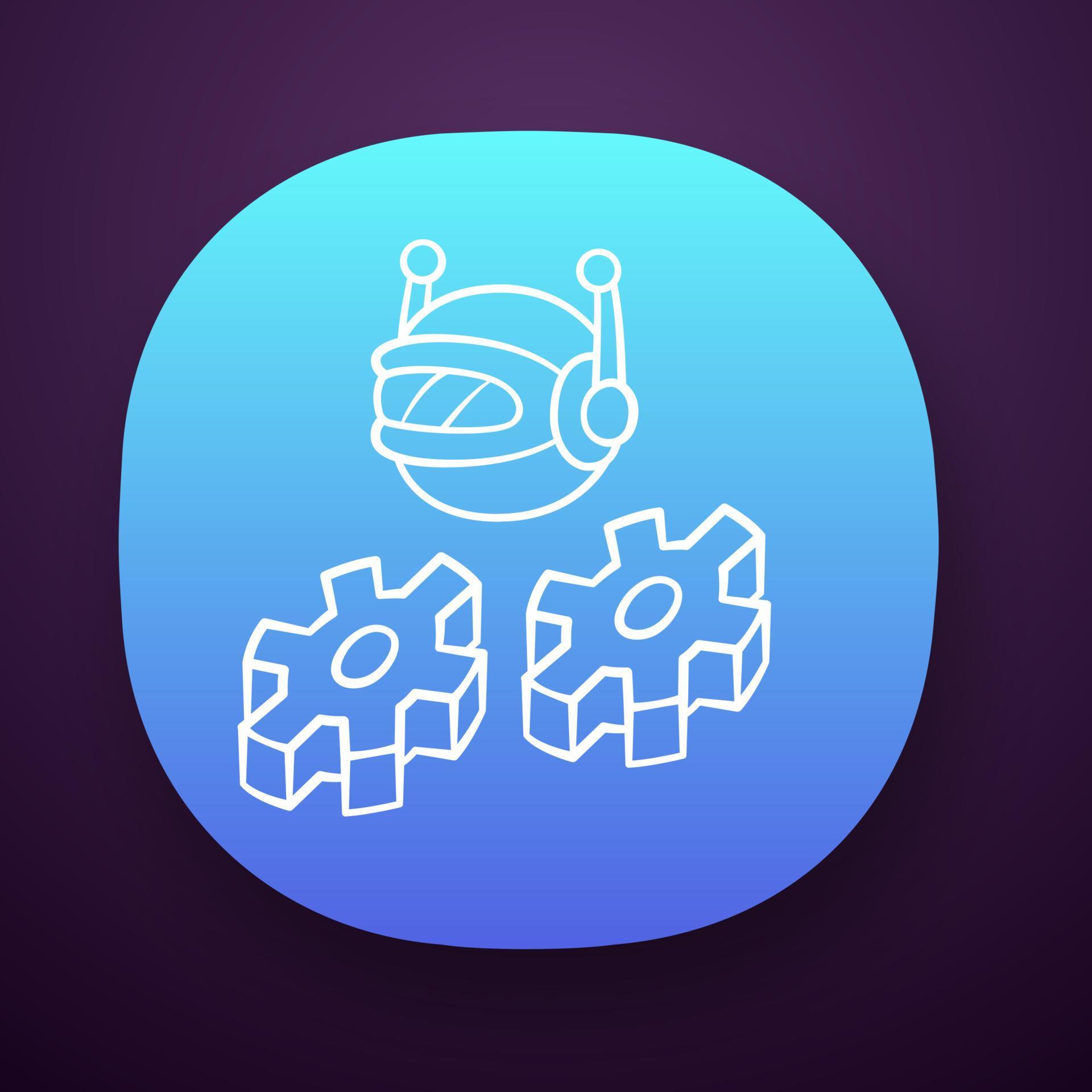 Work bot app icon. Software application. Optimizer robot with cogwheels ...