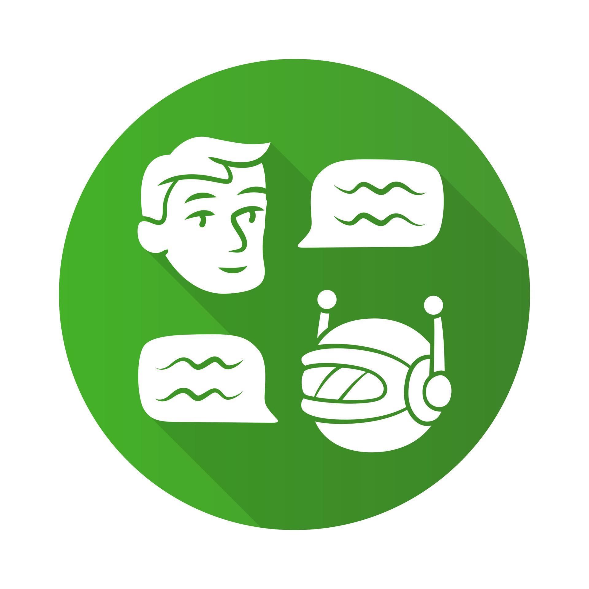 Chatbot Flat Design Long Shadow Glyph Icon Online Customer Support Robot Help Service Man