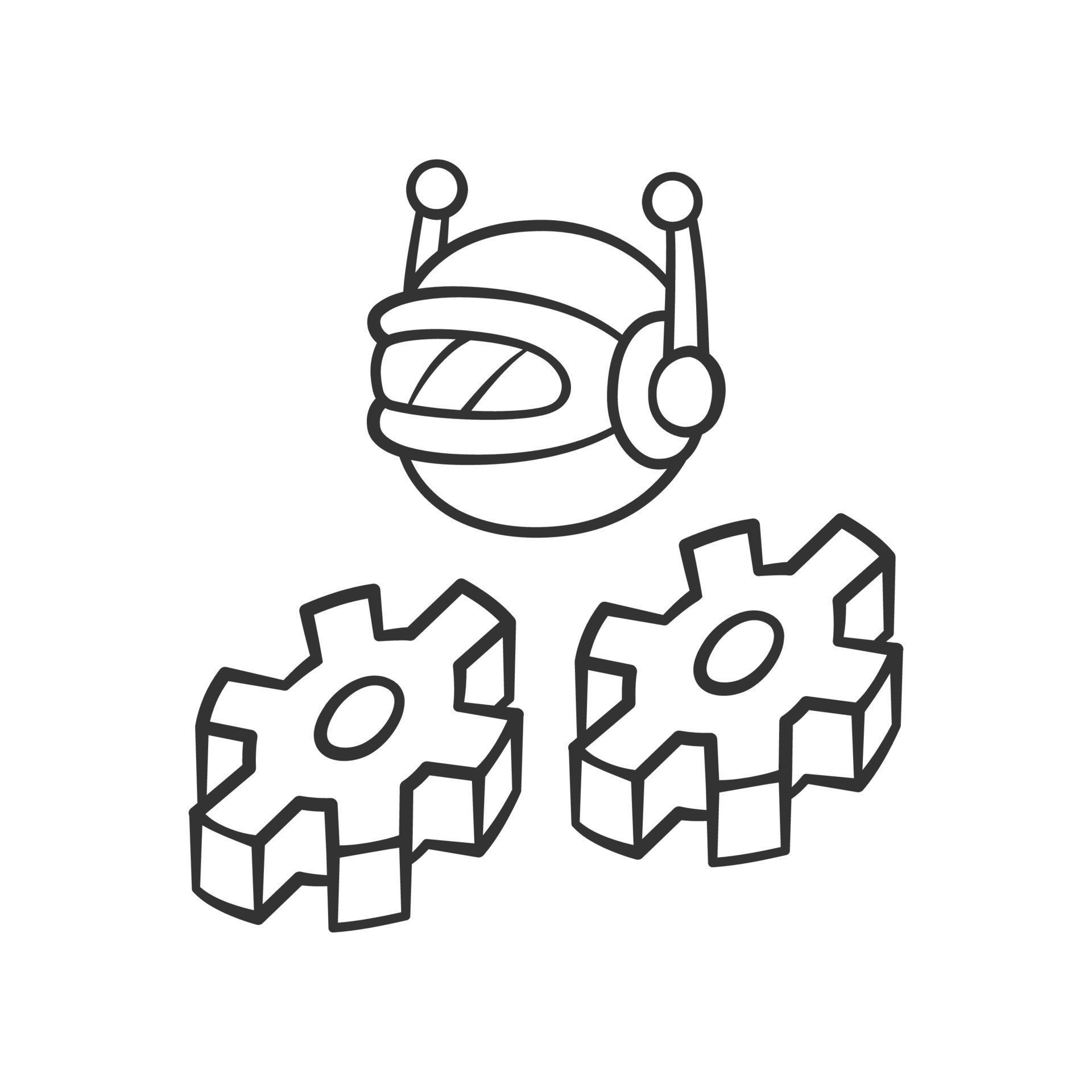Work bot linear icon. Optimizer robot with cogwheels. AI, artificial intelligence. Machine ...