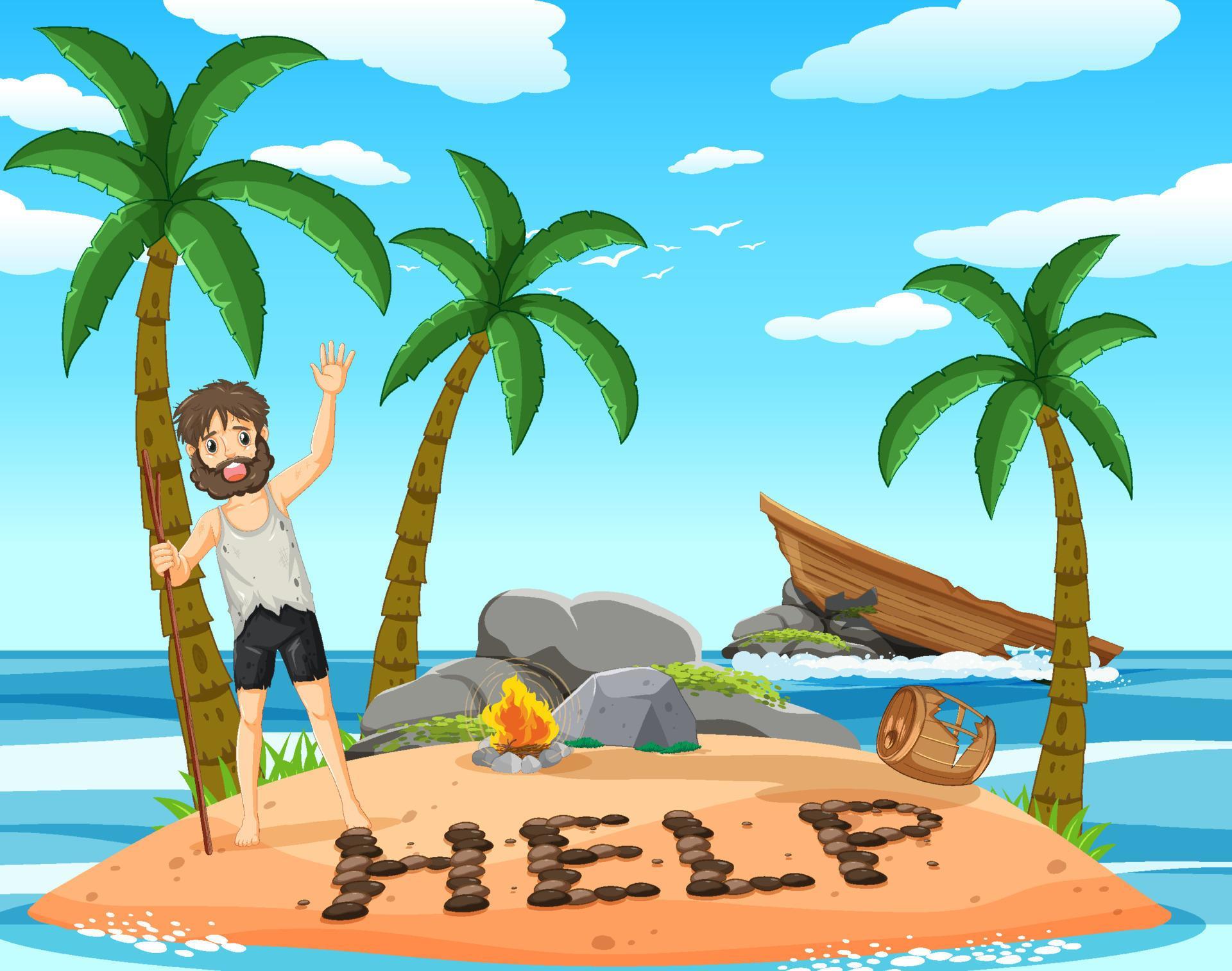 Un Hombre En Una Isla Desierta Aislado 5181278 Vector En Vecteezy