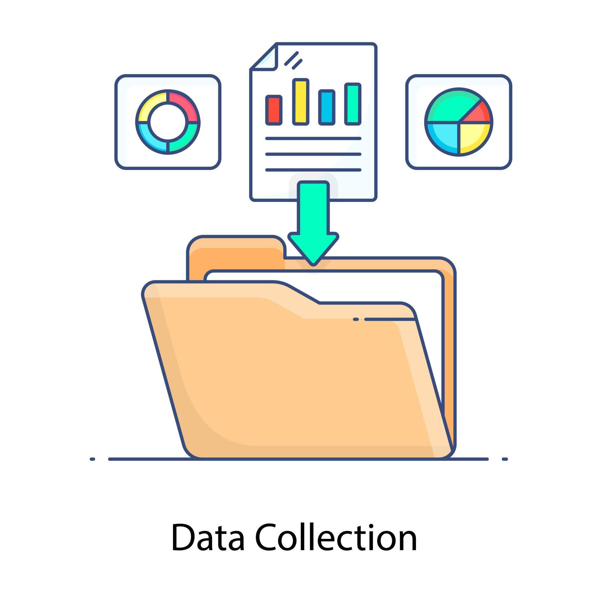 Data collection flat outline concept icon showing, data measuring and ...