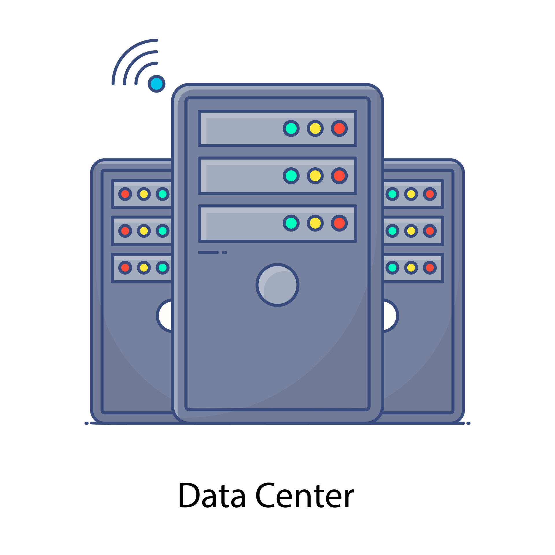 Data centre flat outline concept icon, locations where large data ...