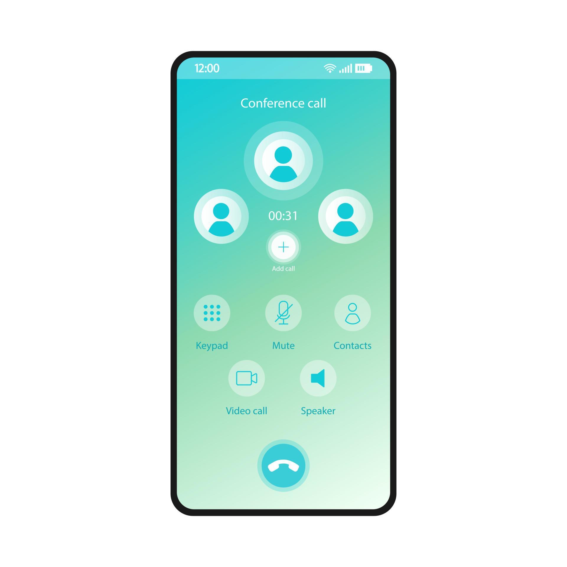 Conference call smartphone interface vector template. Mobile app page ...