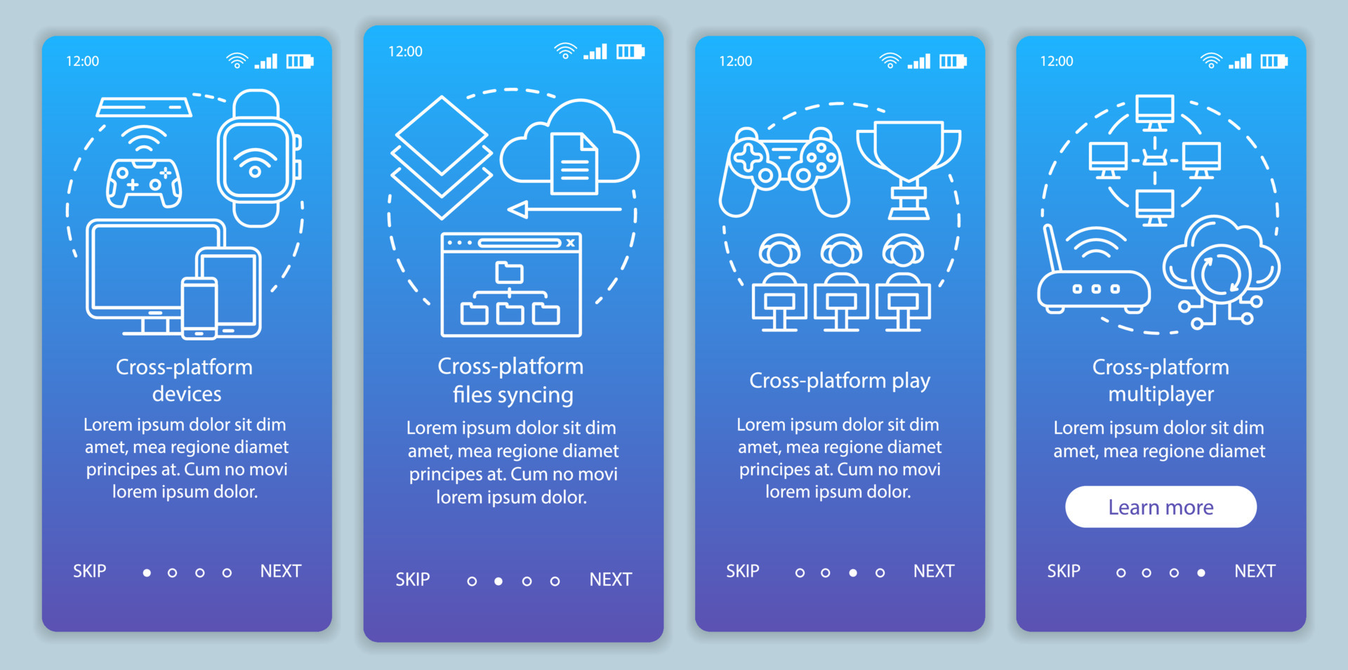 Cross Platform Connection Onboarding Mobile App Page Screen Vector Template Cloud Computing