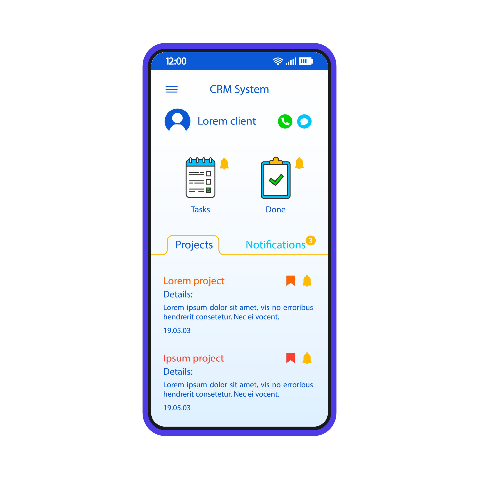 Crm System Smartphone Interface Vector Template Mobile App Page White Design Layout Project
