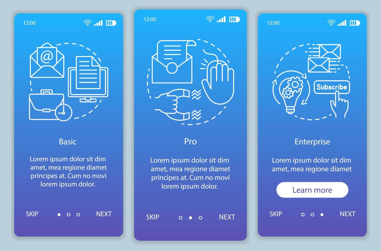Email Marketing Subscription Onboarding Mobile App Page Screen Vector Template Walkthrough
