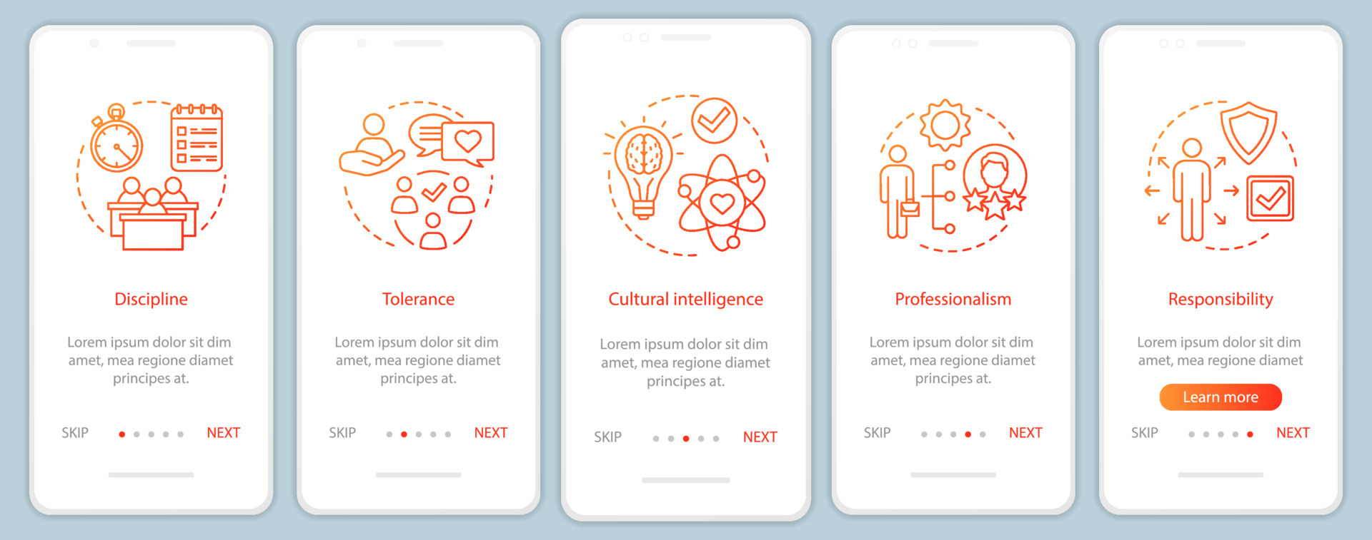 Management Skills Onboarding Mobile App Page Screen Vector Template Hr