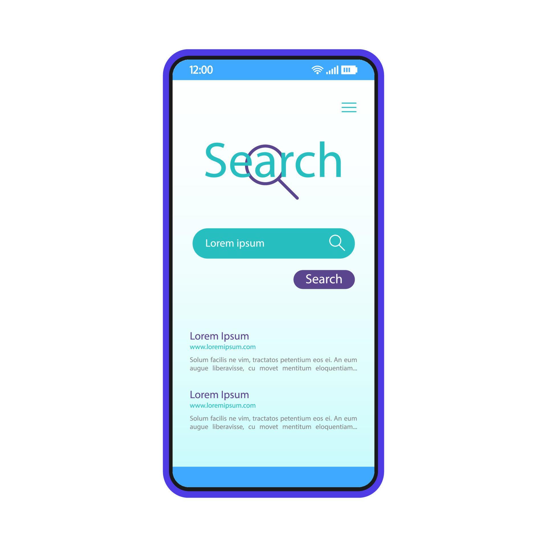 Smartphone search engine interface vector template. Mobile app page ...