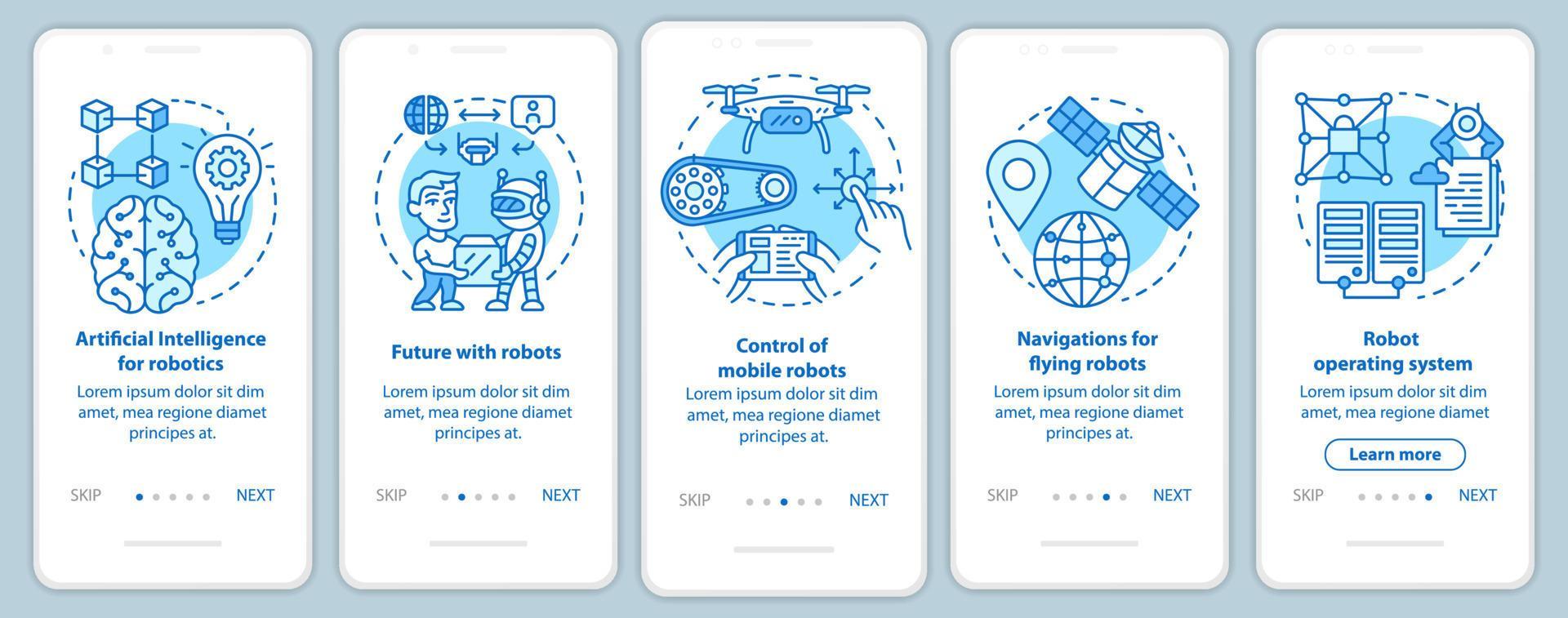 Robotics Courses Onboarding Mobile App Page Screen Vector Template Learning Robot Control