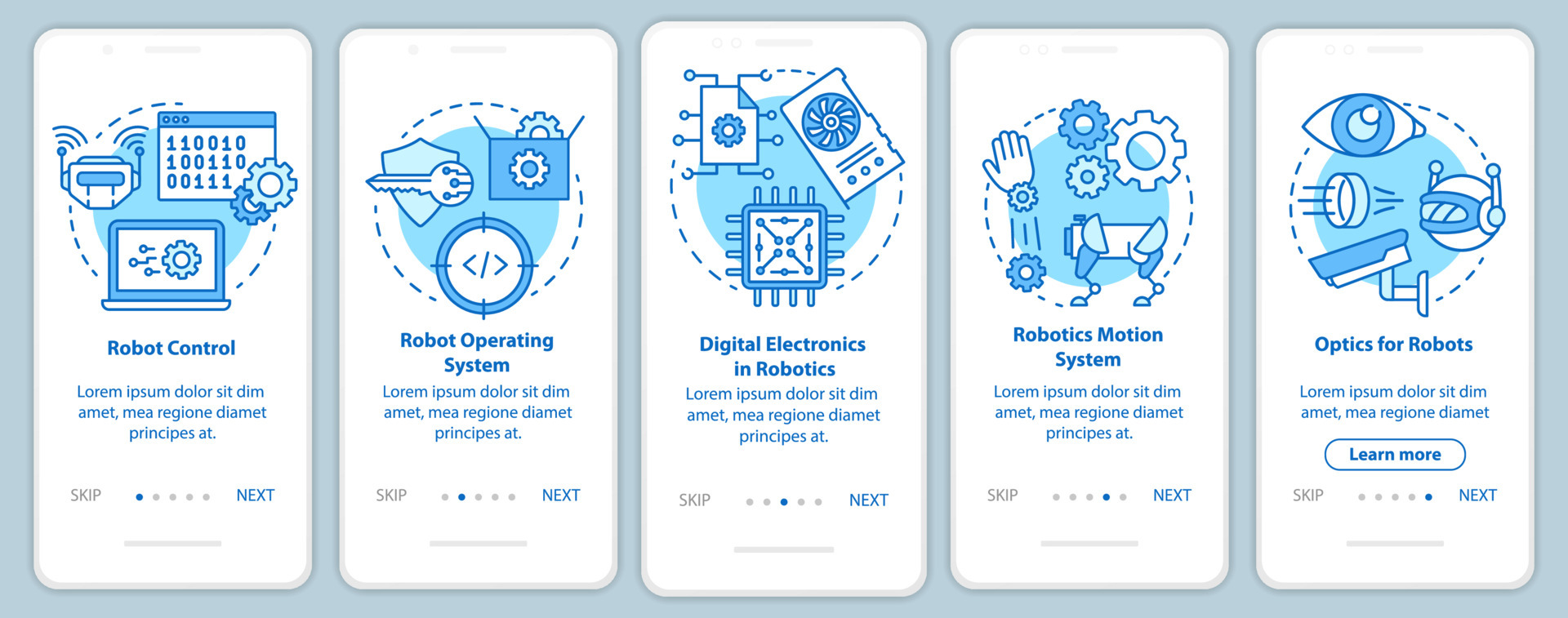 Robotics Courses Onboarding Mobile App Page Screen Vector Template Robots Learning And