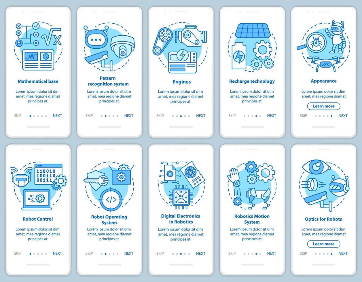 Robotics Courses Onboarding Mobile App Page Screen Vector Template Set Robots Engineering