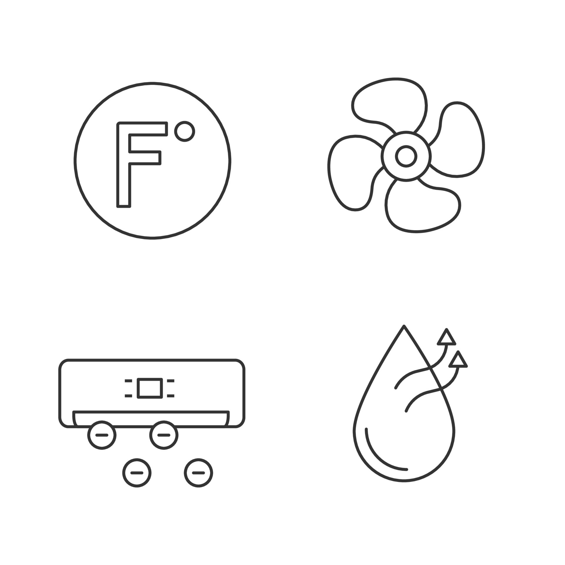 Air Conditioning Linear Icons Set Fahrenheit Degrees Exhaust Fan