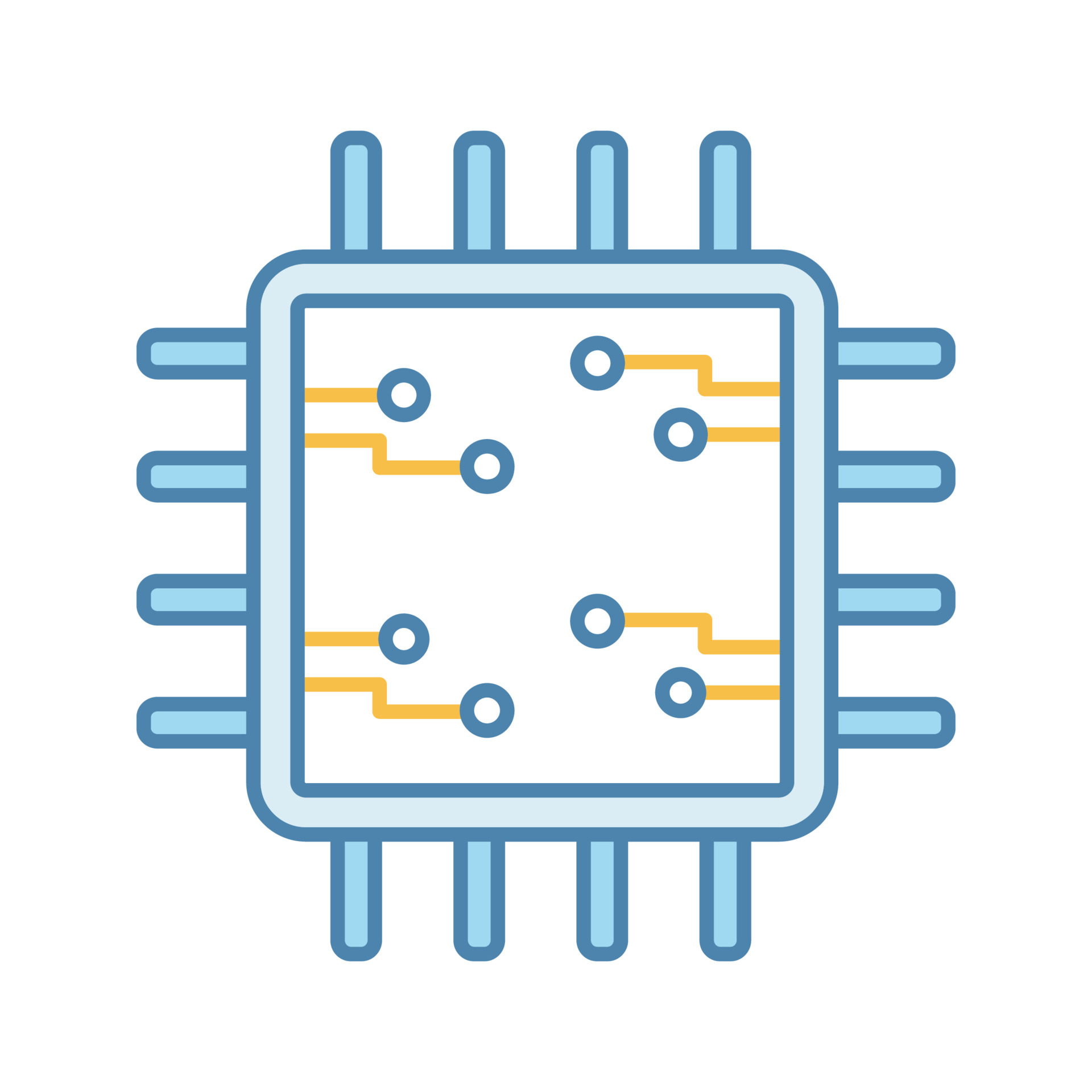 Processor With Electronic Circuits Color Icon Microprocessor With Microcircuits Chip