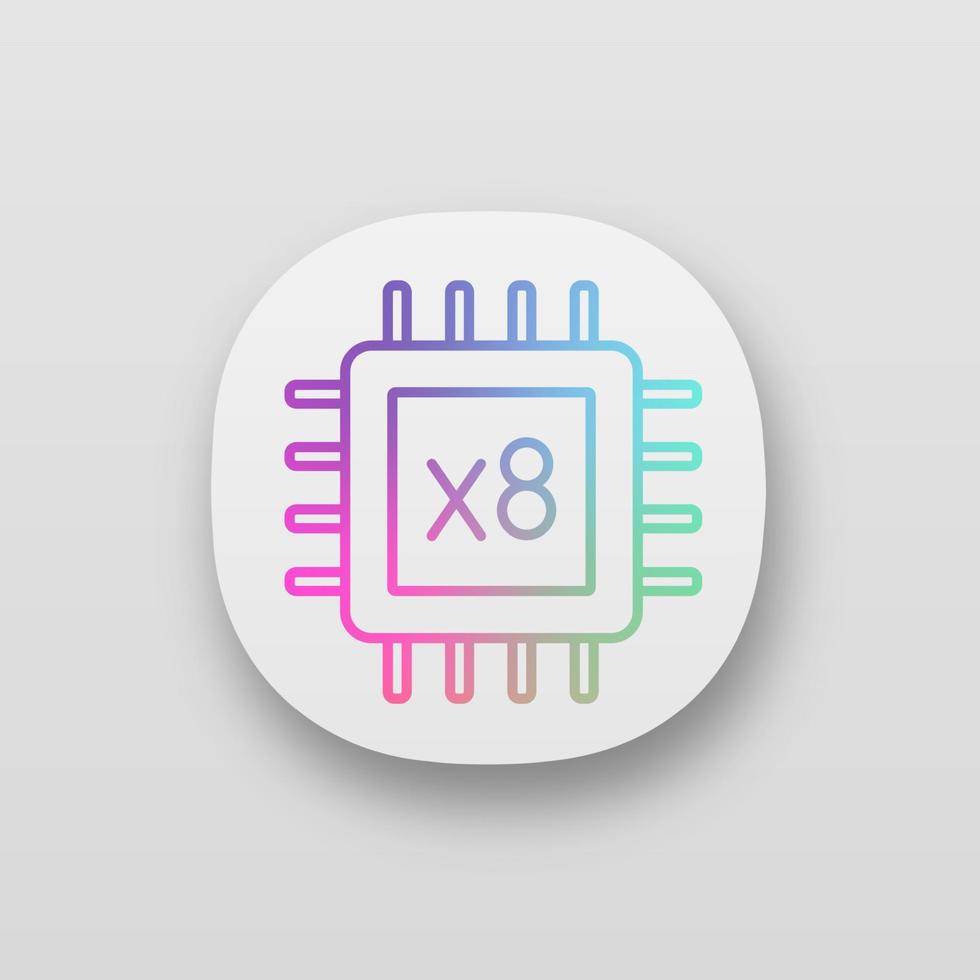 Octa core processor app icon. Eight core microprocessor. Microchip ...