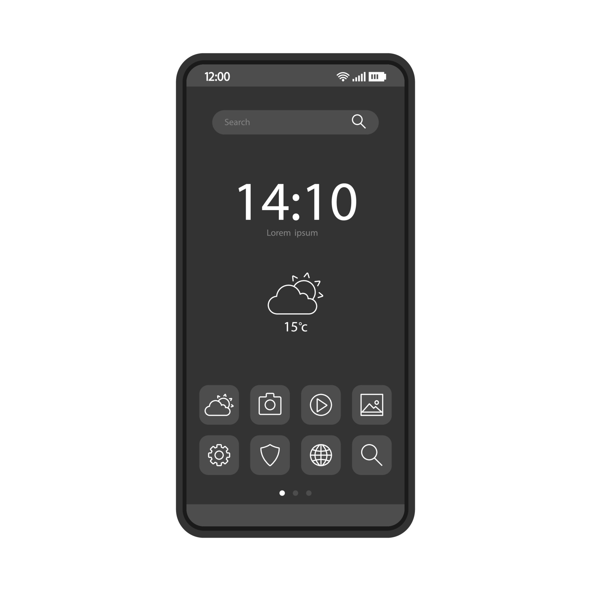 Smartphone home screen vector template. Mobile interface black design ... Smartphone home screen vector template. Mobile interface black design ...