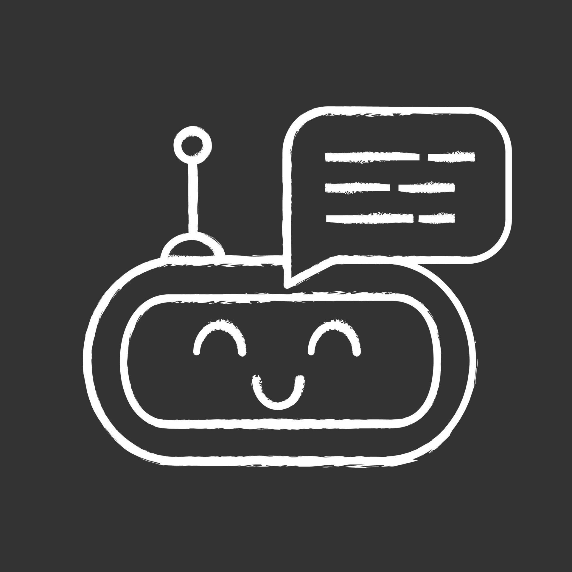 Chatbot message chalk icon. Talkbot. Laughing chat bot. Modern robot. Virtual assistant ...