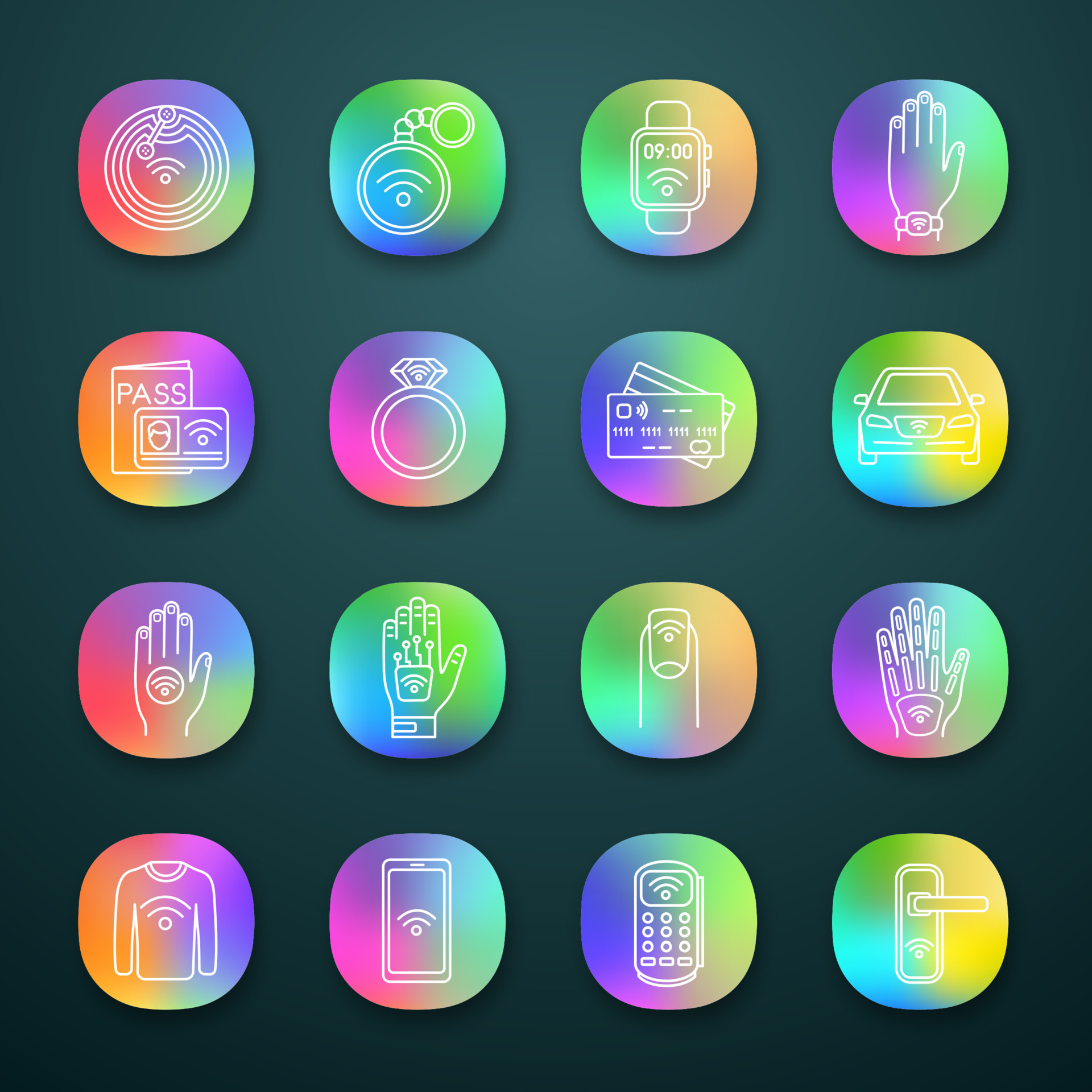 Nfc Technology App Icons Set Near Field Communication Rfid And Nfc
