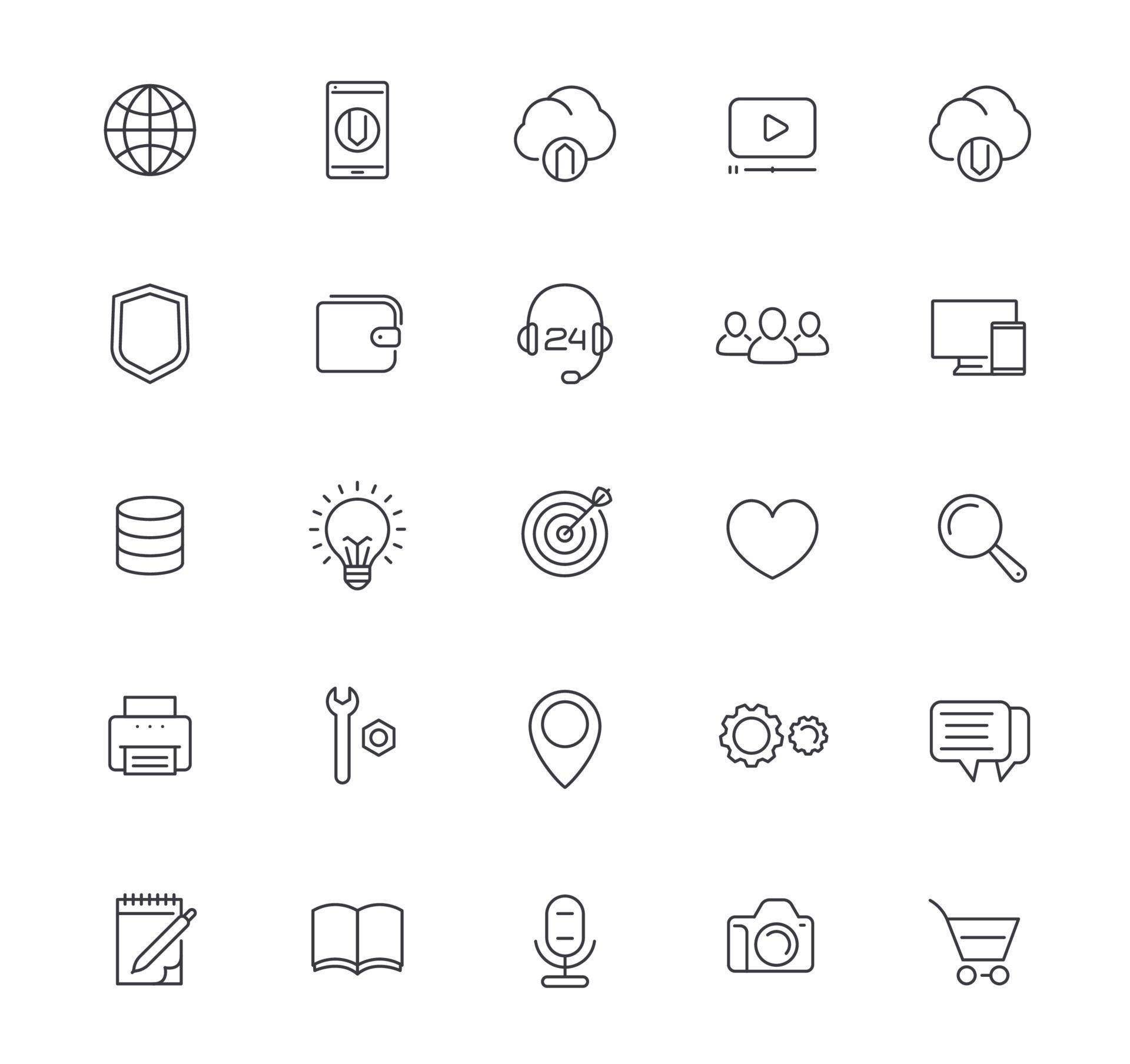 Thin Line Web Icons Set On White 5195112 Vector Art At Vecteezy