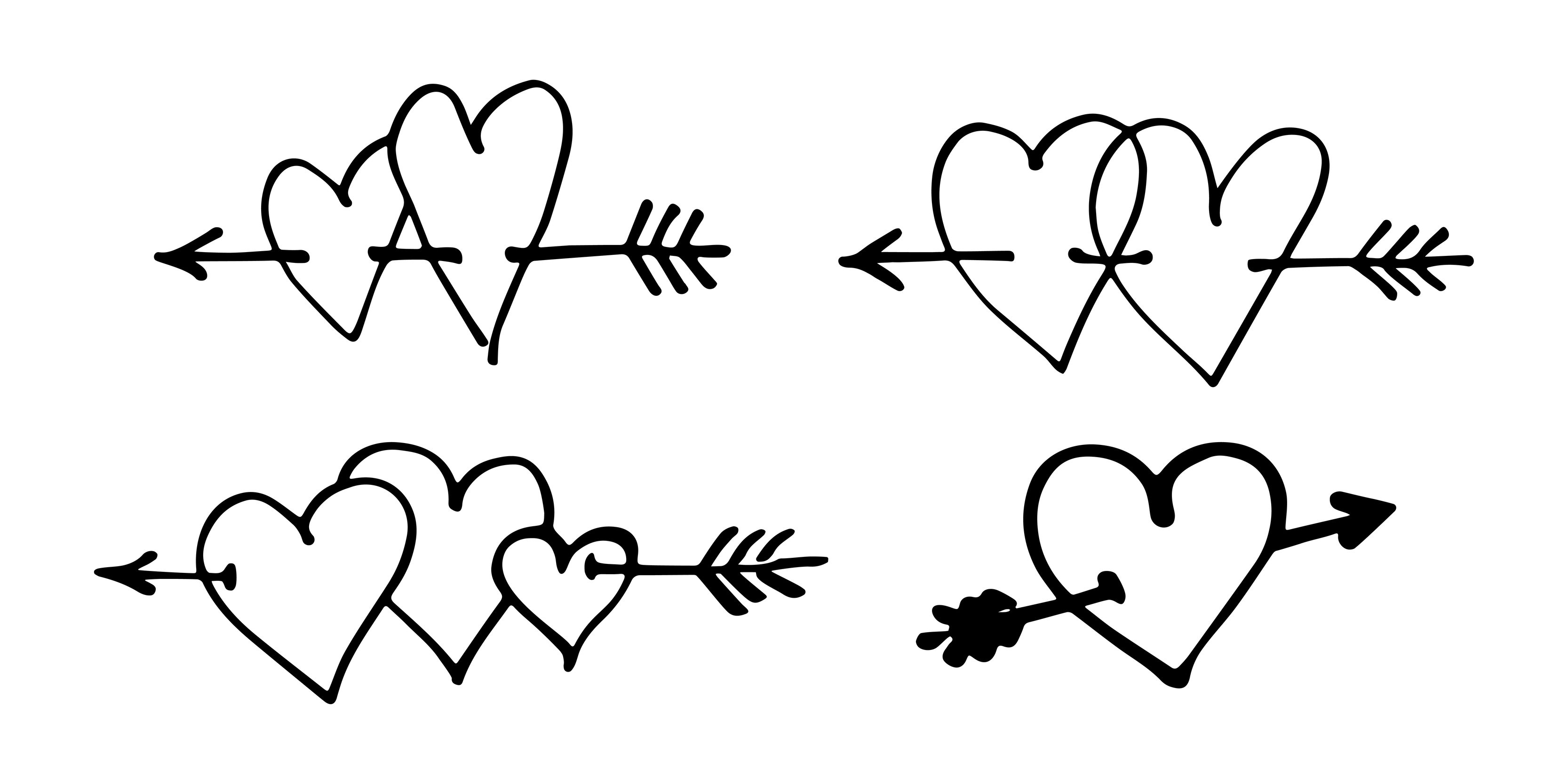 Hand drawn hearts pierced with arrow. Symbol of love. Doodle style ...