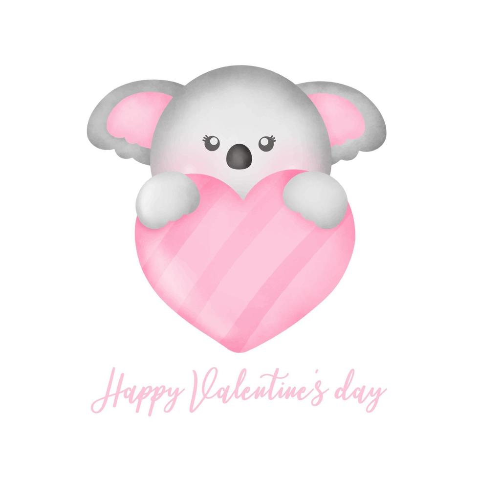 Valentine's day with cute koala greeting card in watercolor style ...