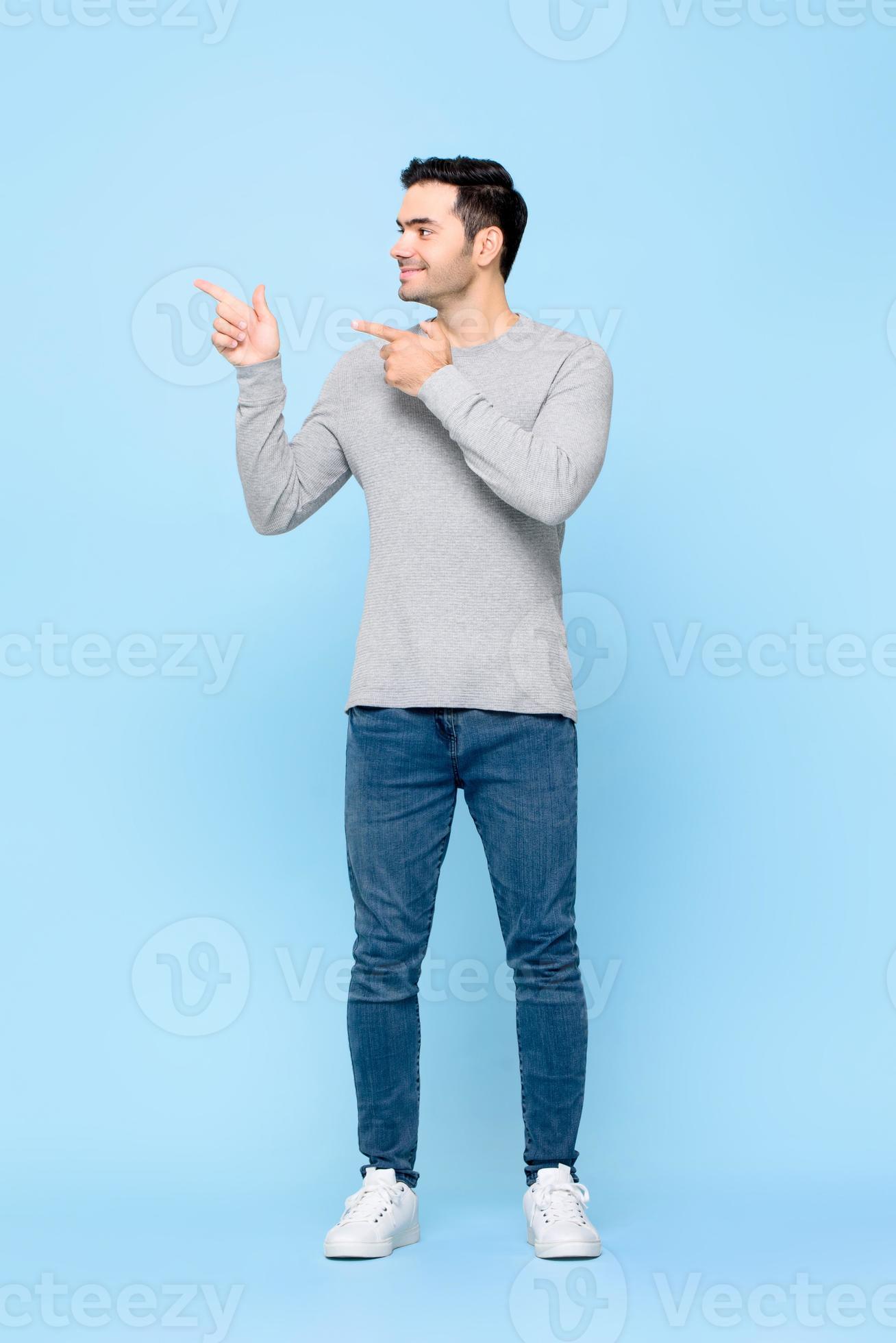 Full body portrait of smiling cheerful young handsome Caucasian man in ...