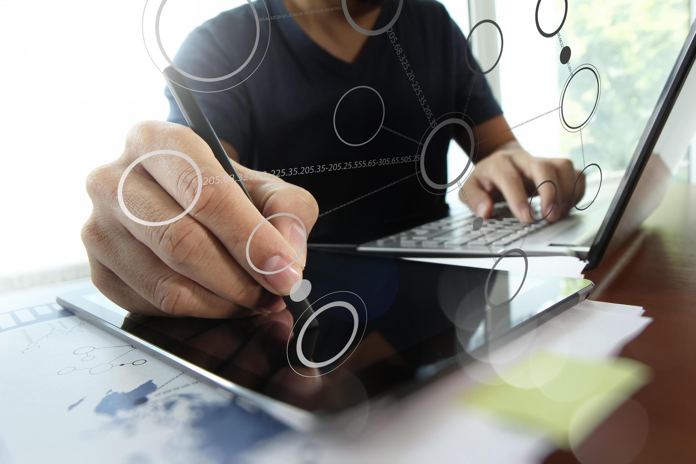 Young creative designer man working at office and social network media ... Young creative designer man working at office and social network media ...
