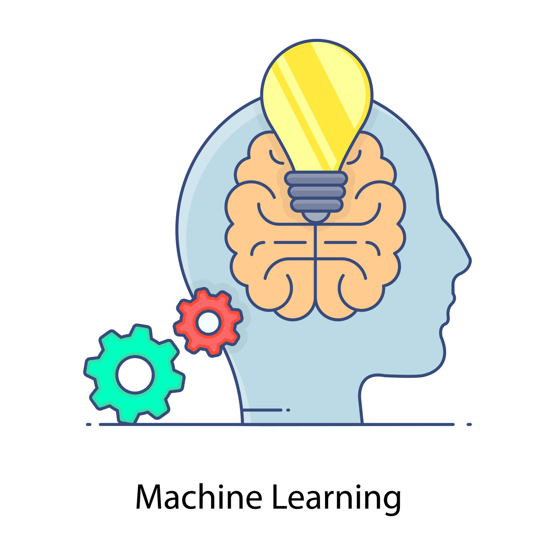 Machine intelligence, flat outline icon of machine learning 5231234 ...