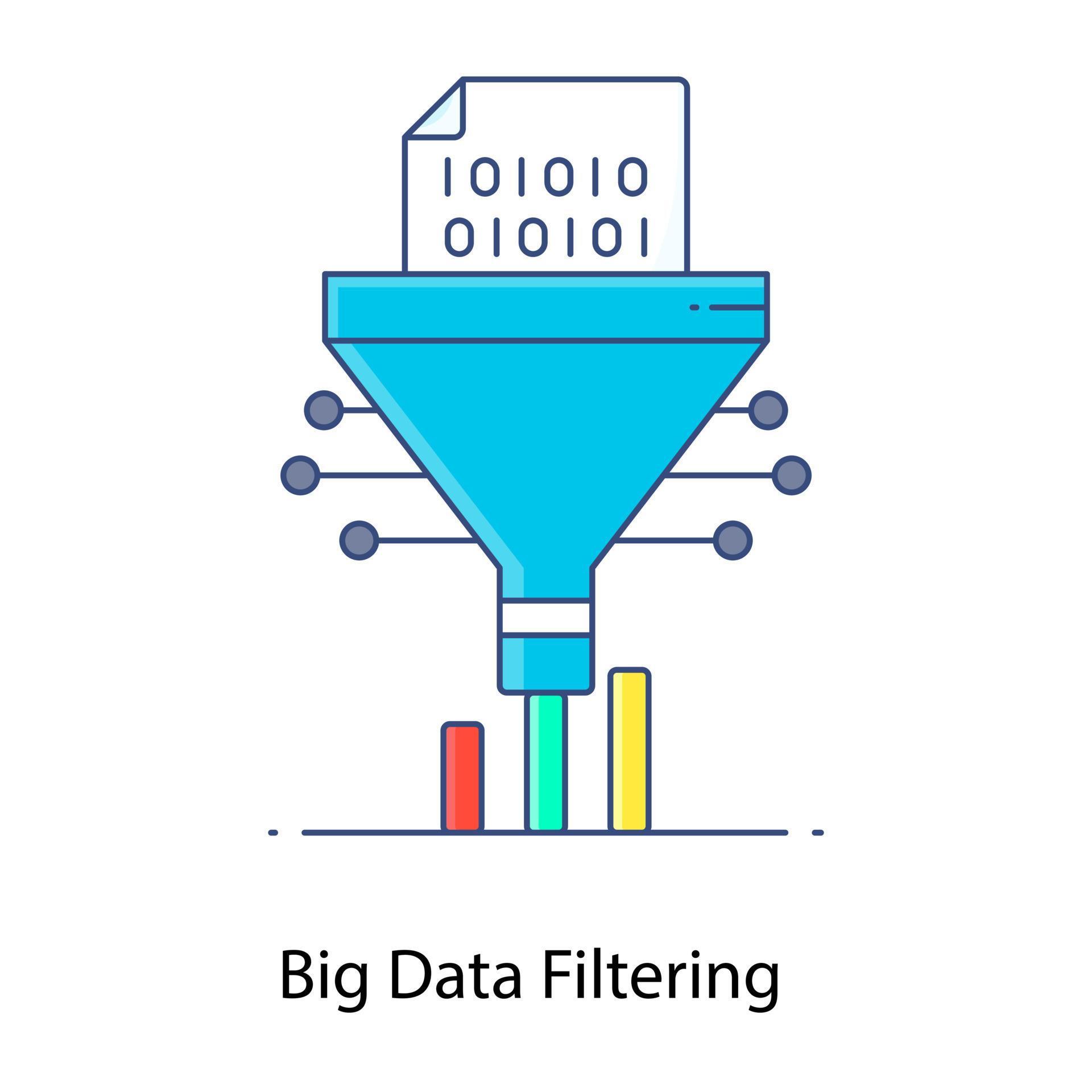 Flat outline concept icon of big data filtering showing, analysis of ...