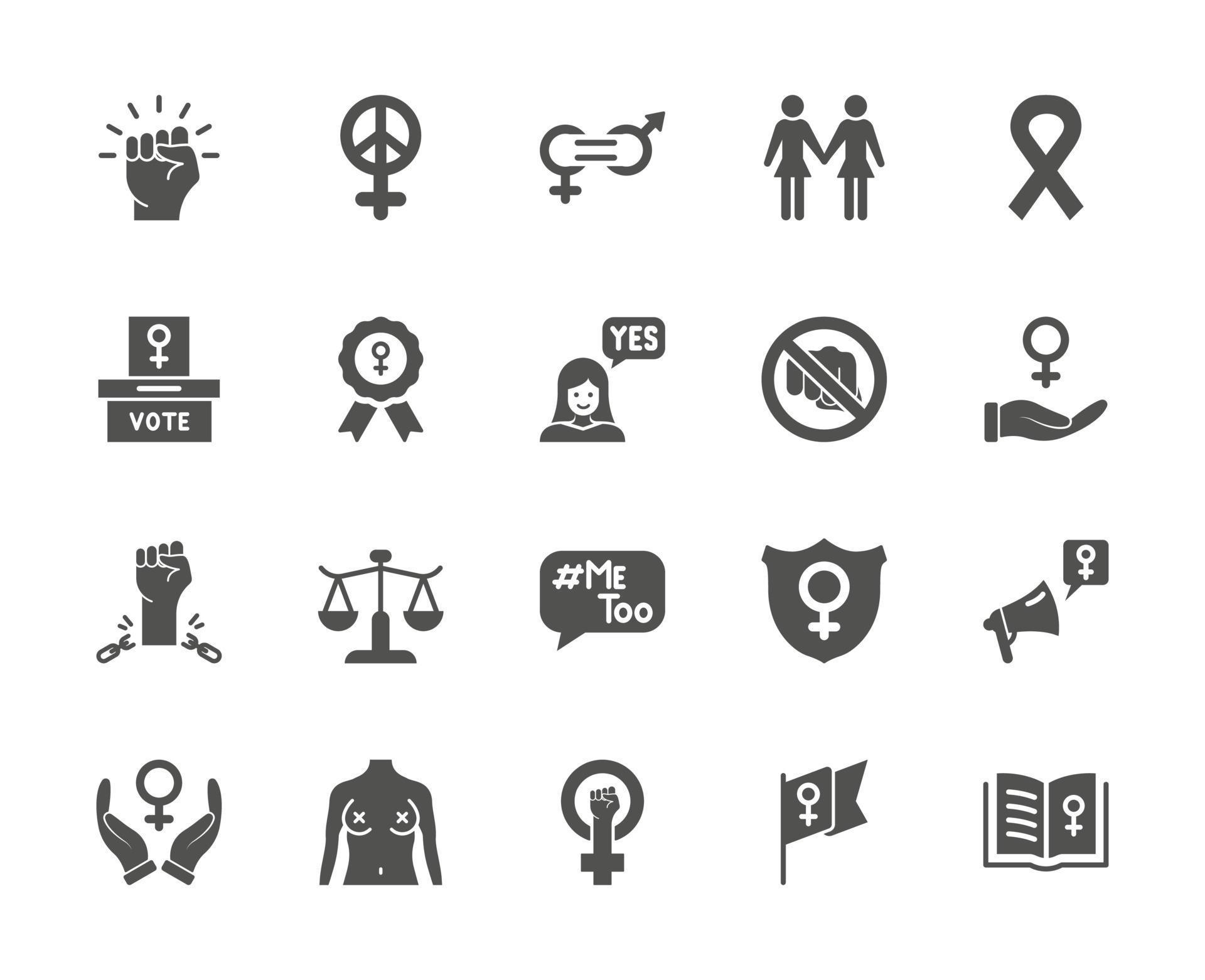 Feminism Icons Set Empowerment Girl Gender Equality Rights Of Women