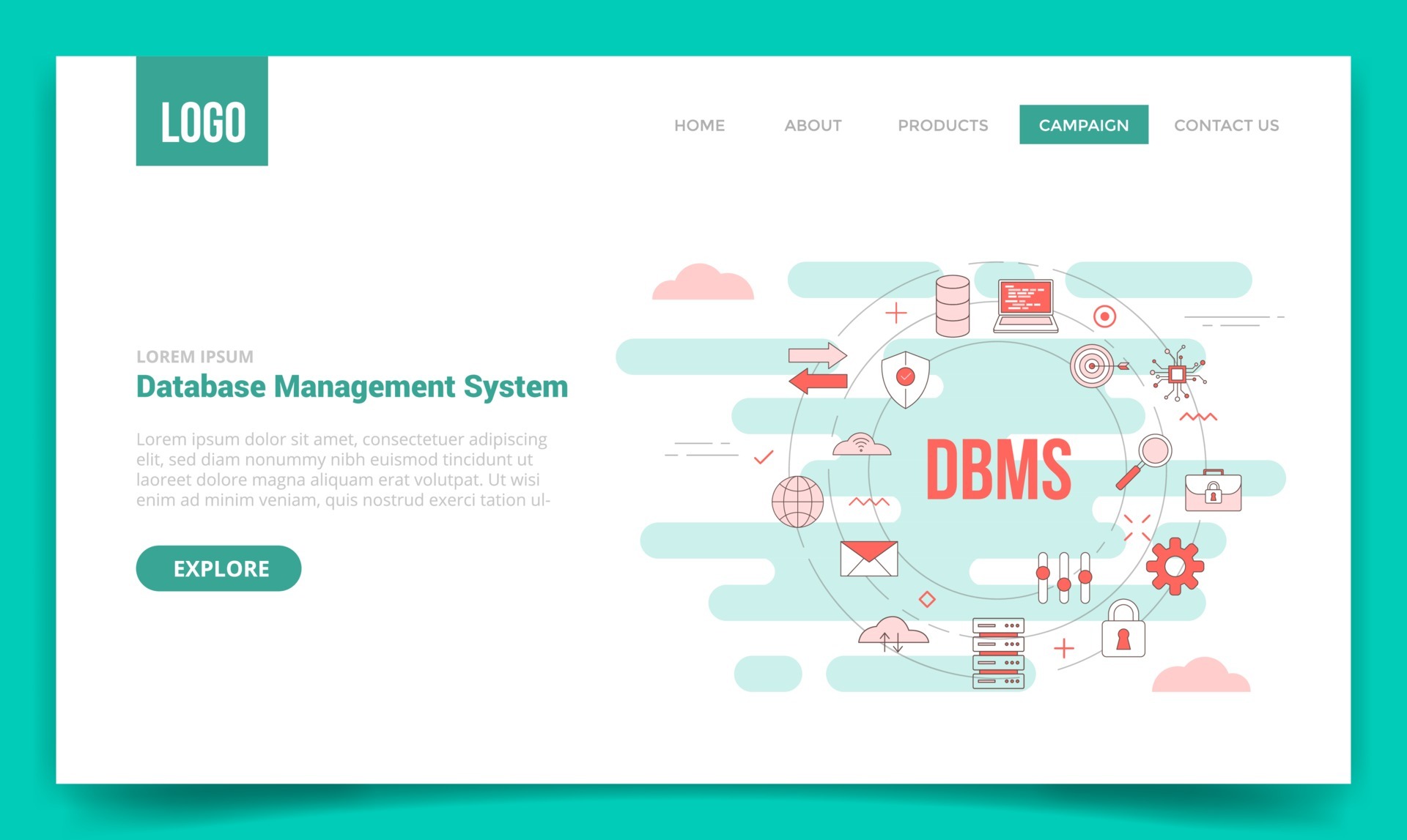 Dbms Database Management System Concept With Circle Icon For Website