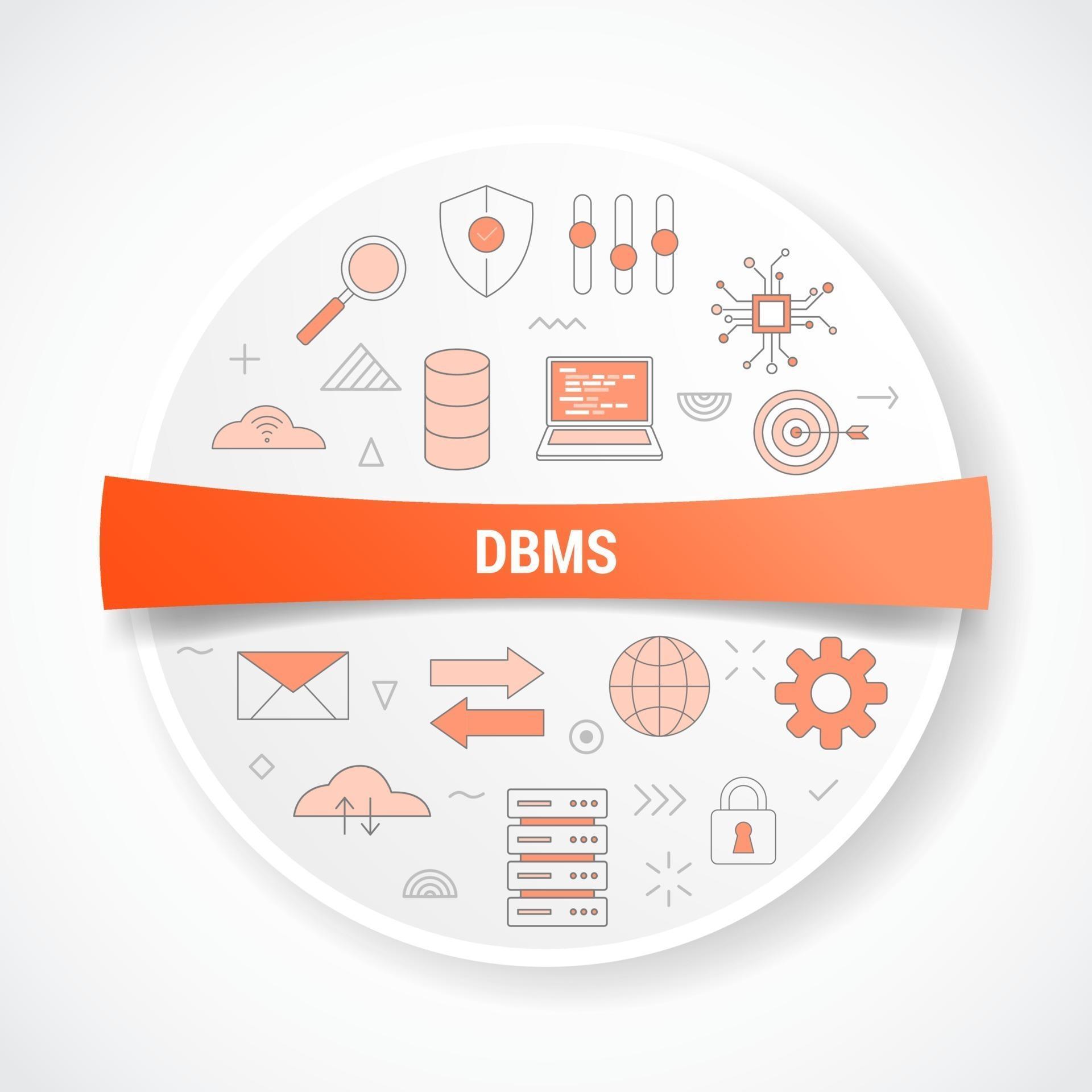 Dbms Database Management System Concept With Icon Concept With Round Or Circle Shape 5237258