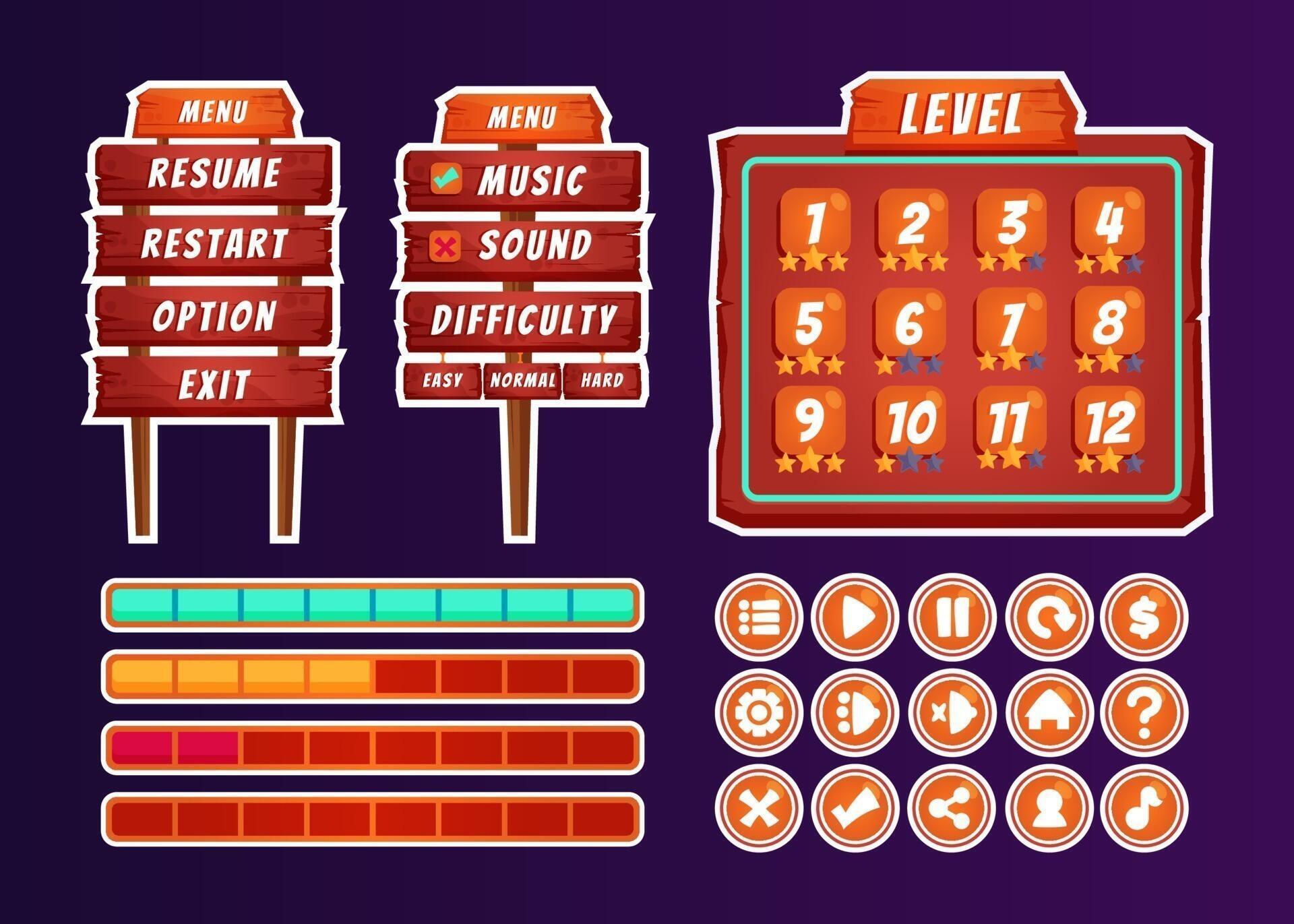 Vector Game Template Gui Kit Interface Log In Page Elements 5238479 Vector Art At Vecteezy