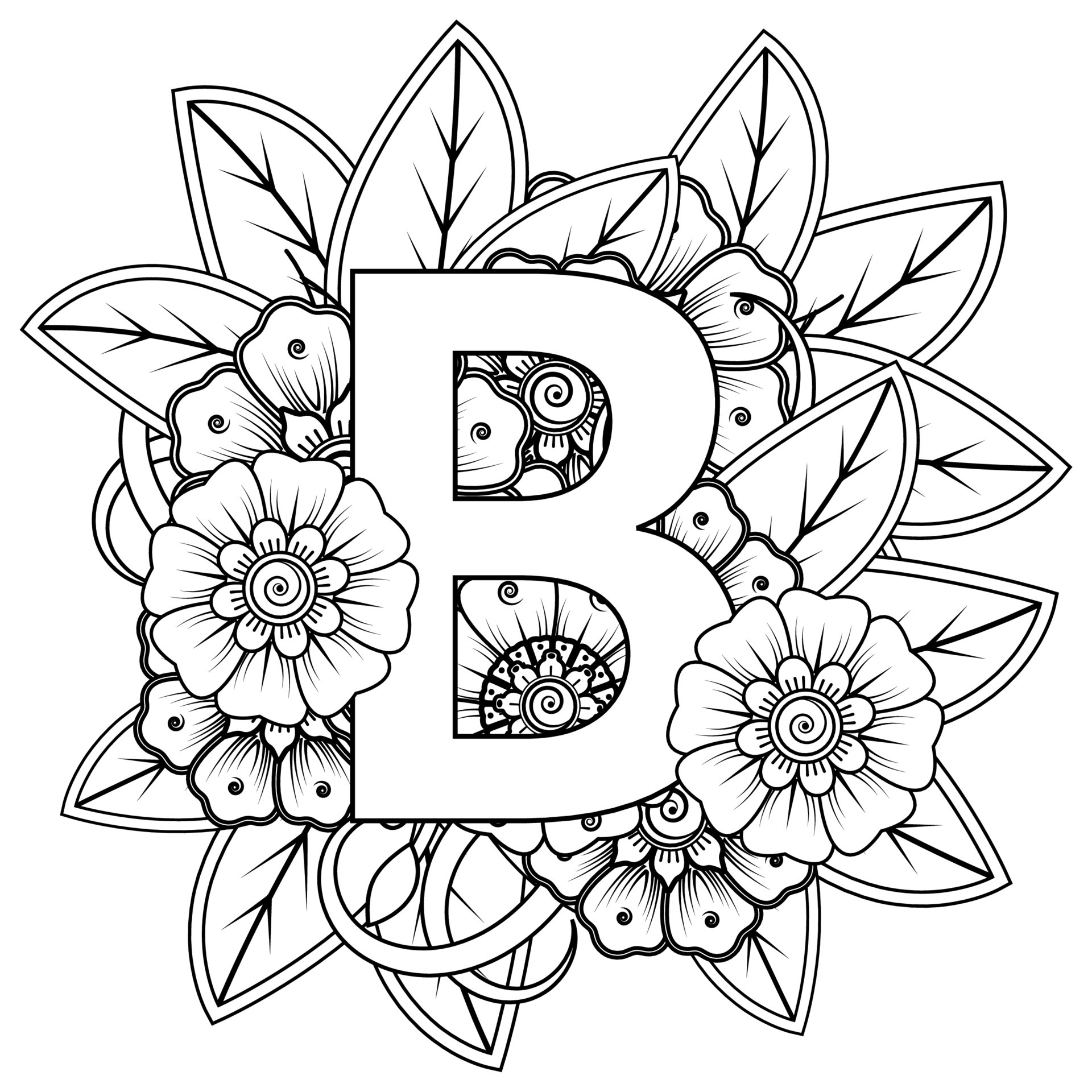 Letter B with Mehndi flower. decorative ornament in ethnic oriental ...