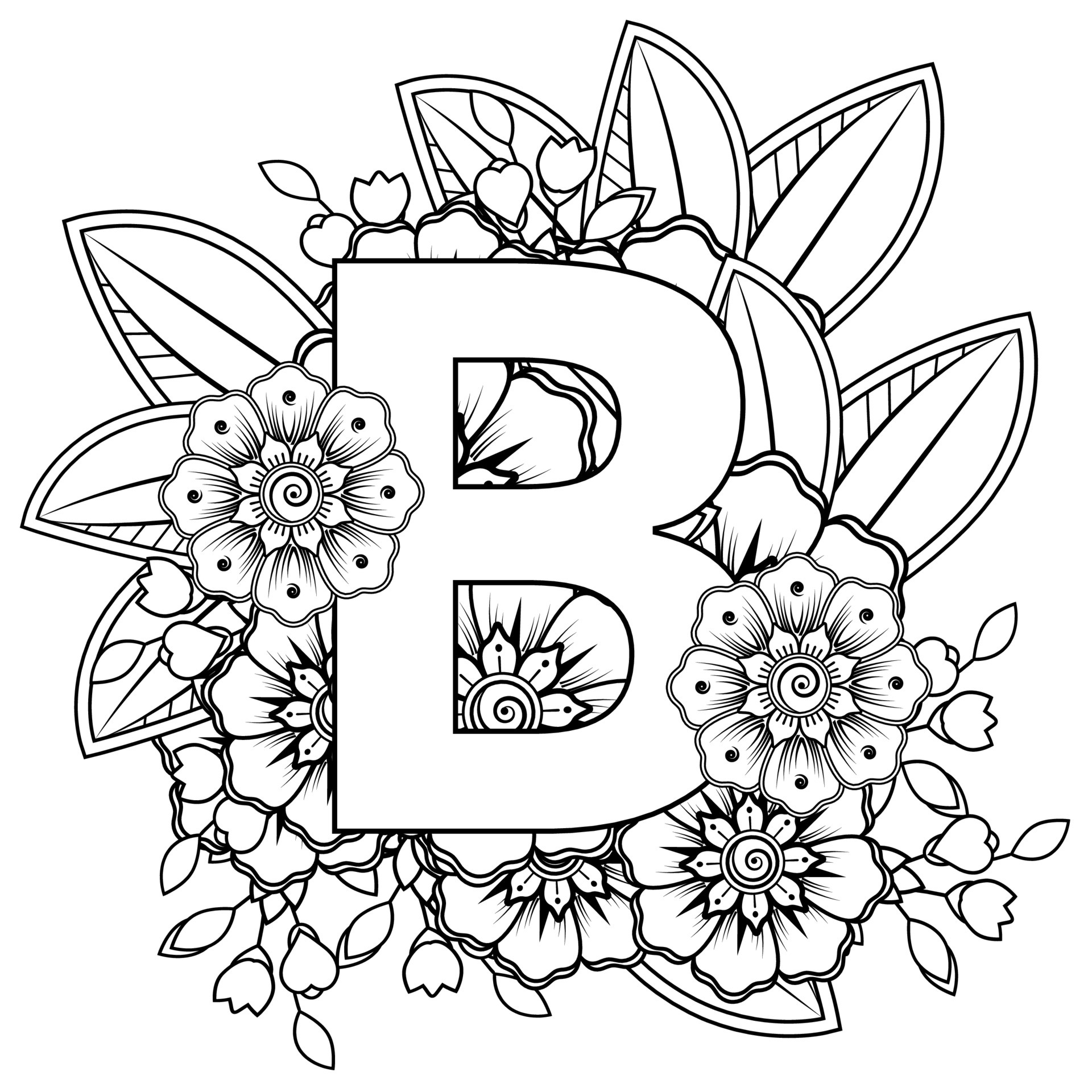 Letter B with Mehndi flower. decorative ornament in ethnic oriental ...