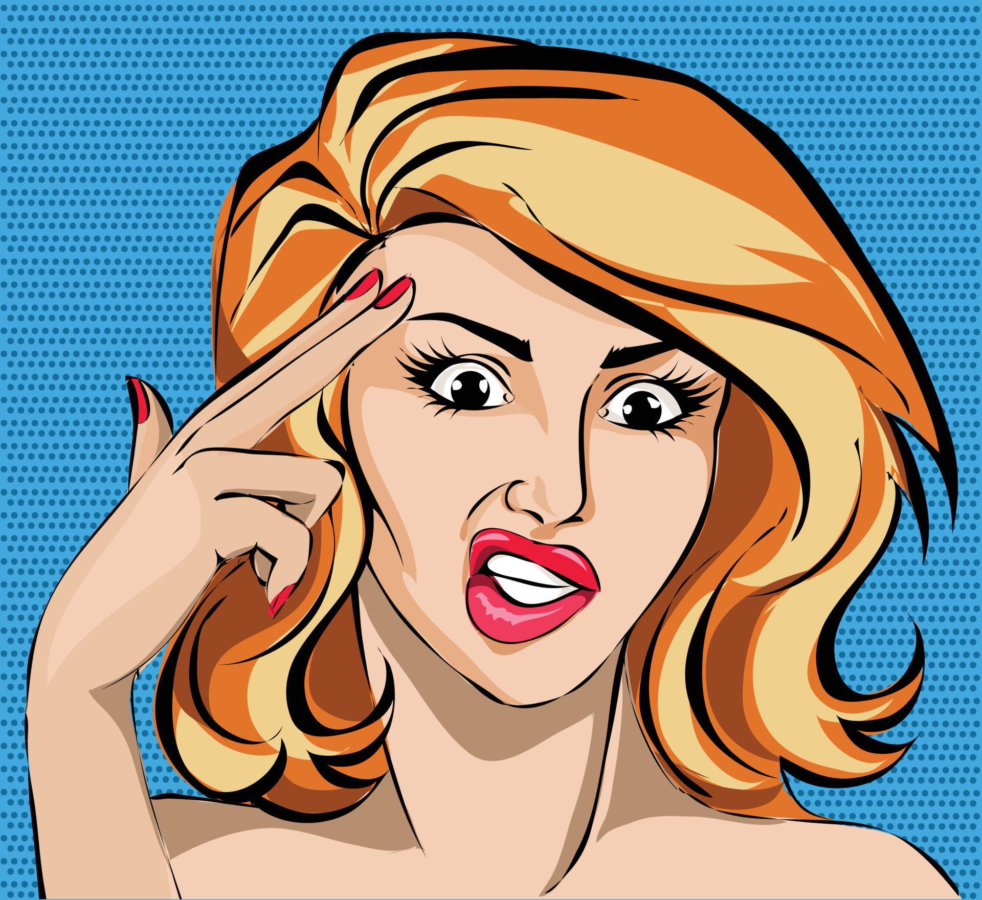 Pop Art Comics Style Woman With Finger Gun Gesture Vector Illusration