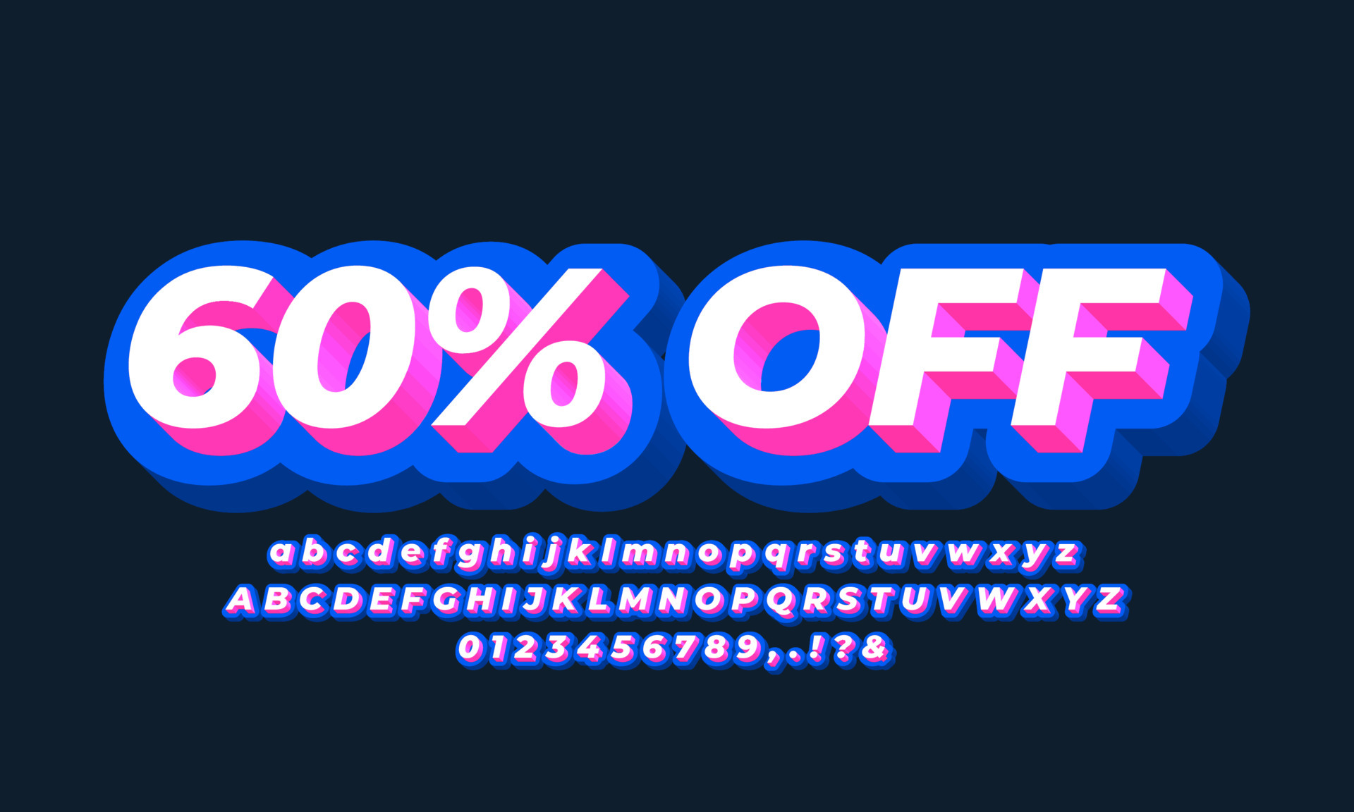 white pink blue 3d text effect or font effect style number and alphabet ...