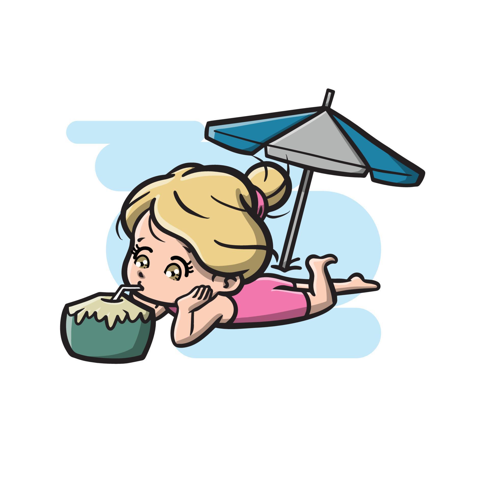 Cute Girl at The Beach in Summer Time 5252947 Vector Art at Vecteezy