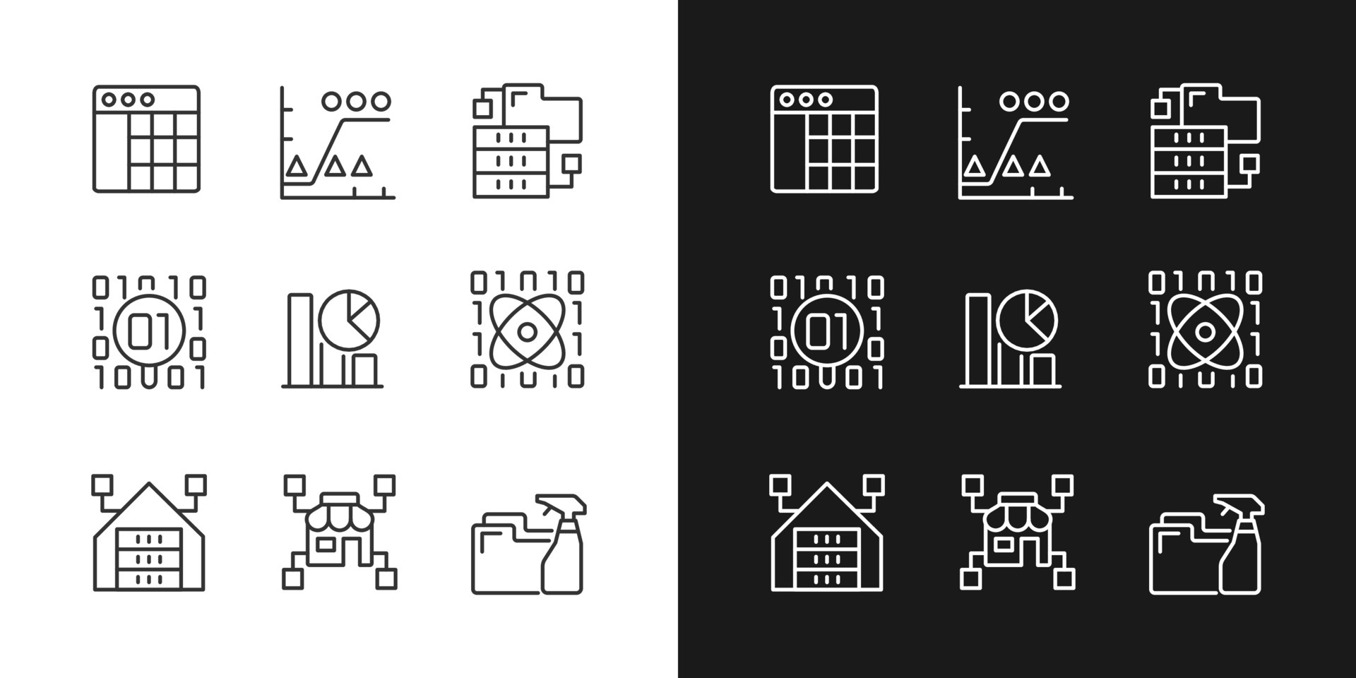 Data mining in industry linear pixel perfect icons set for dark and ...